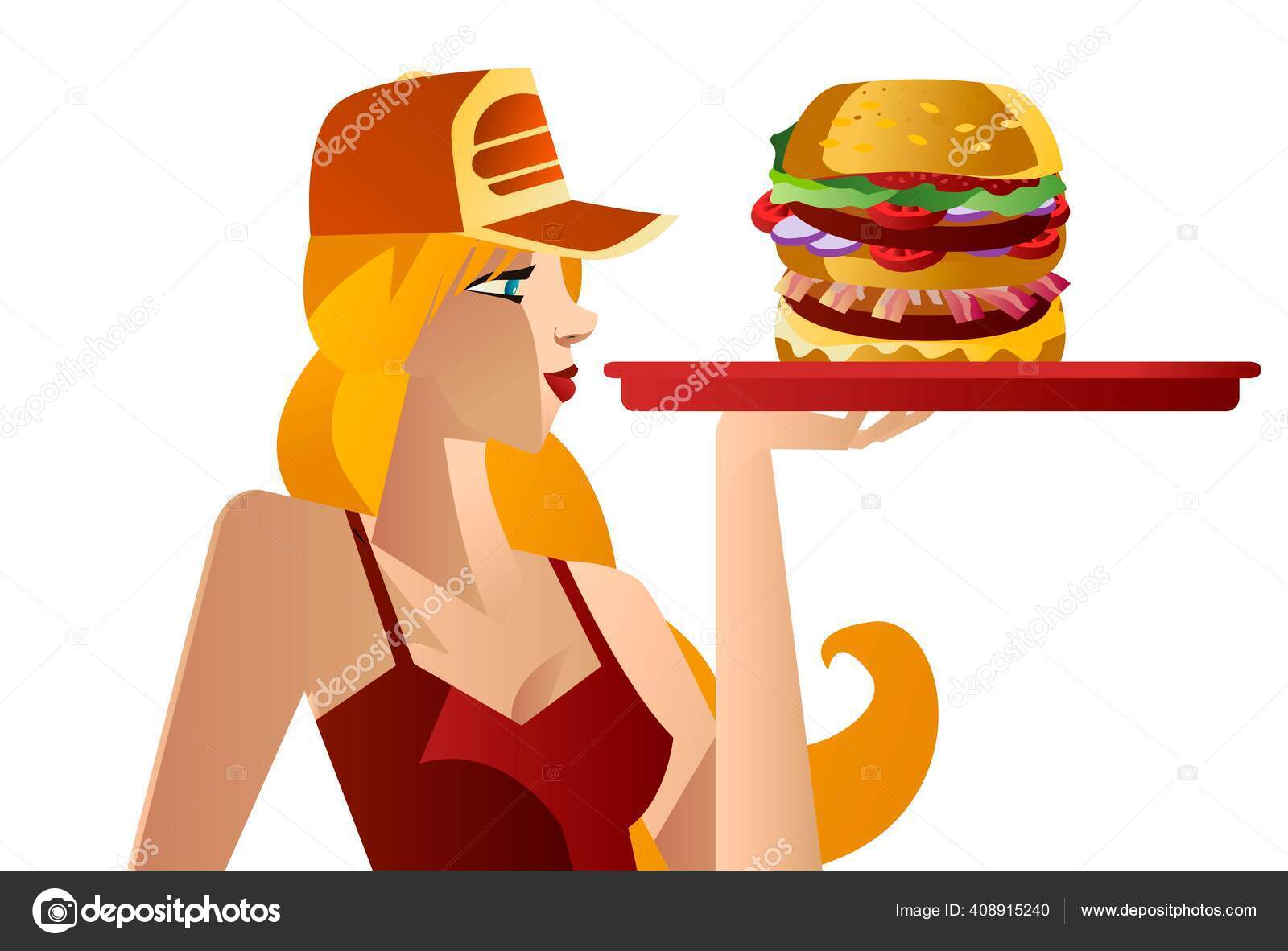 Fast Food Employee Delivering Burger Soda French Fries Stock Vector by ...