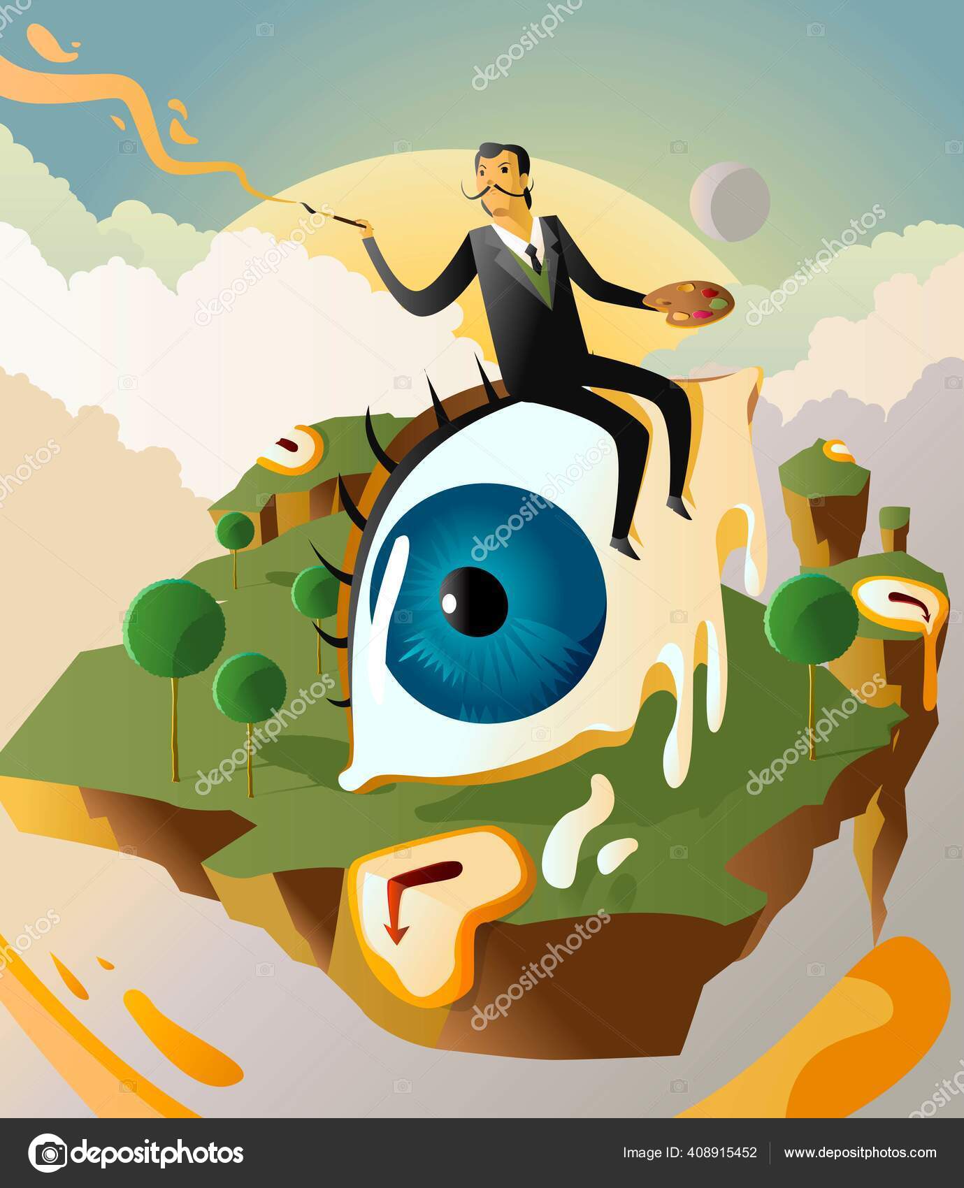 Great Surrealism Painter Salvador Dali Big Floating Eye Island Clocks ...
