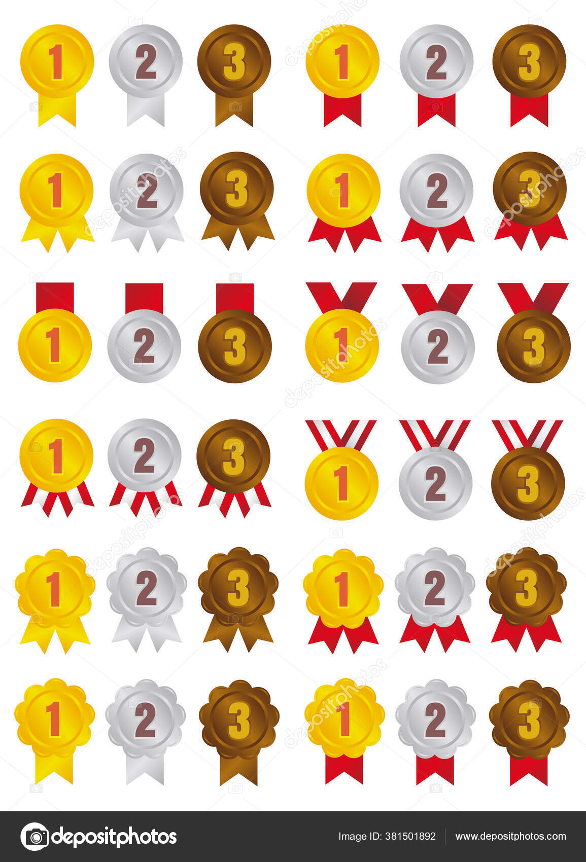 Ranking Medal Icon Illustration Set 1St Place 3Rd Place Stock Vector ...