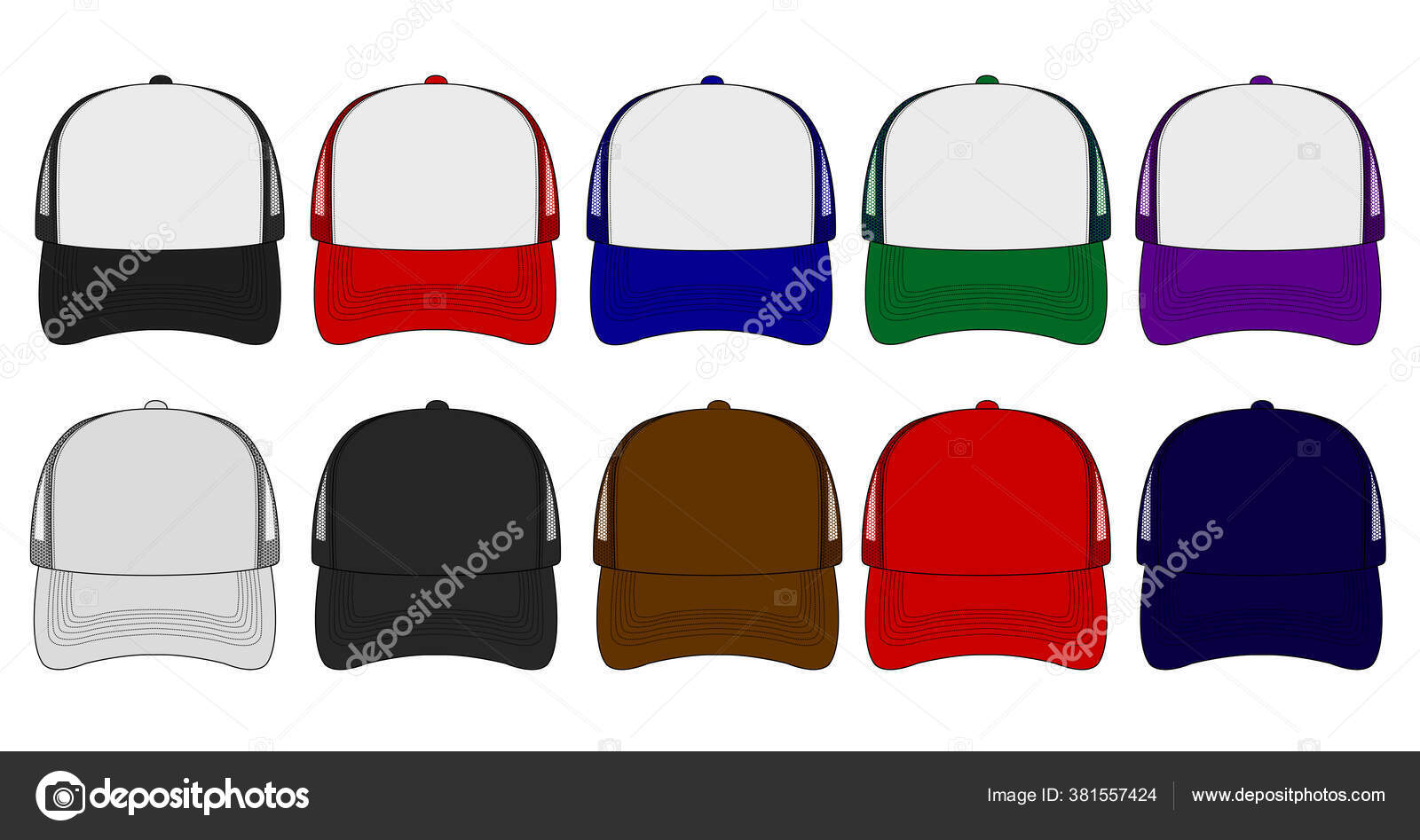 Trucker Cap Mesh Cap Template Illustration Set Front View Stock Vector ... Trucker Cap Mesh Cap Template Illustration Set Front View Stock Vector ...