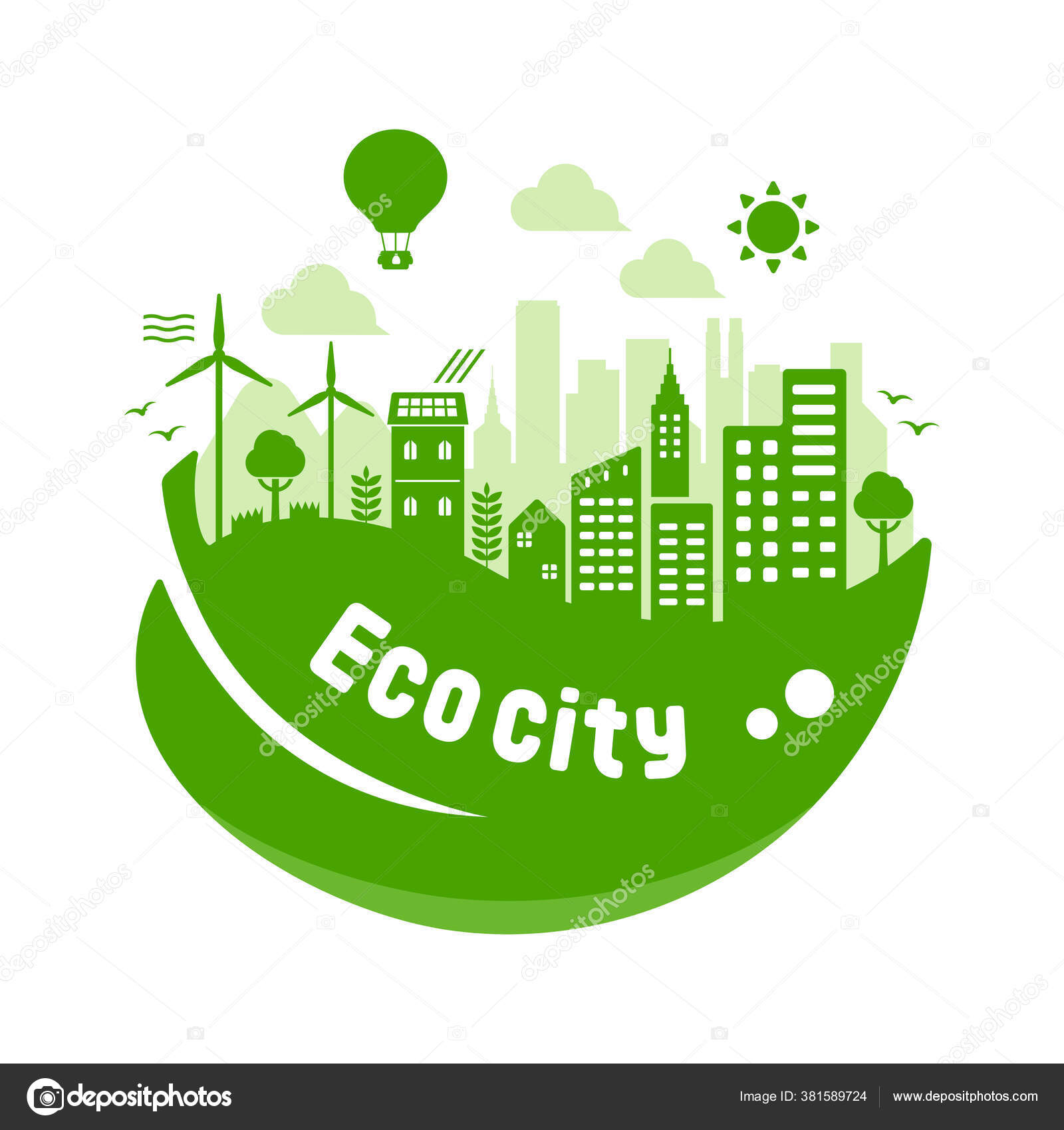 Green Eco City Vector Illustration Ecology Concept Nature Conservation ...