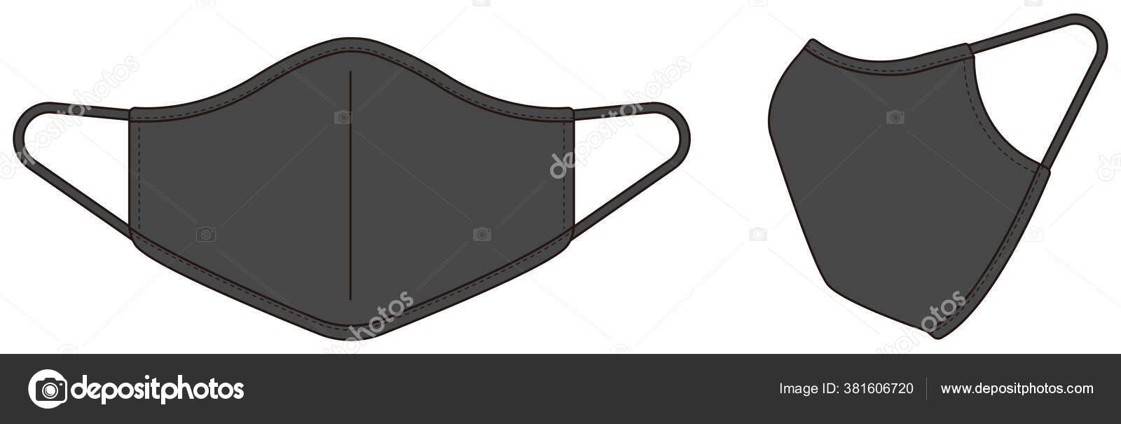 Medical Face Mask Vector Template Illustration Charcoal Dark Gray Stock ...
