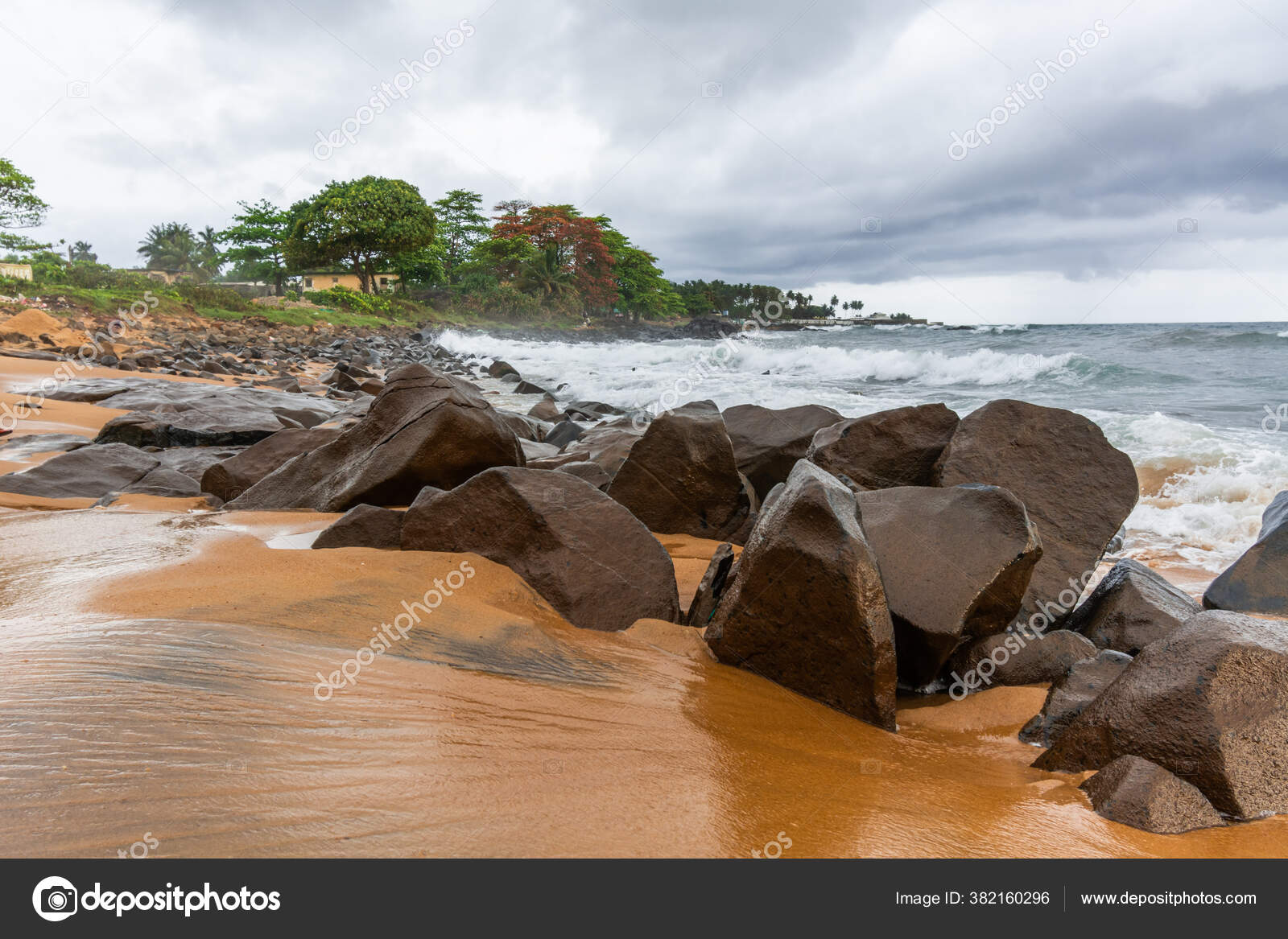 Beach Red Sand Red Rocks Dramatic Sky Congo Town Monrovia Stock Photo ...