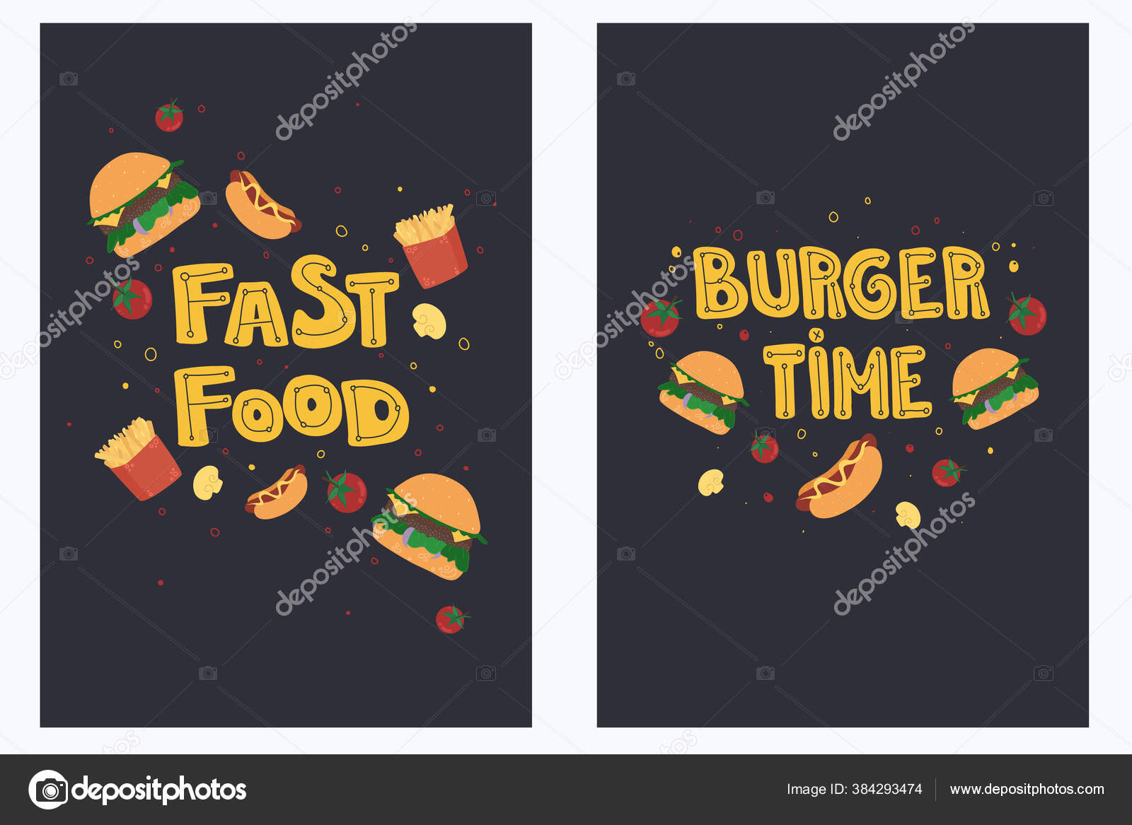 Comida Rápida Letras Hamburguesas Con Varios Alimentos Sobre Fondo ...