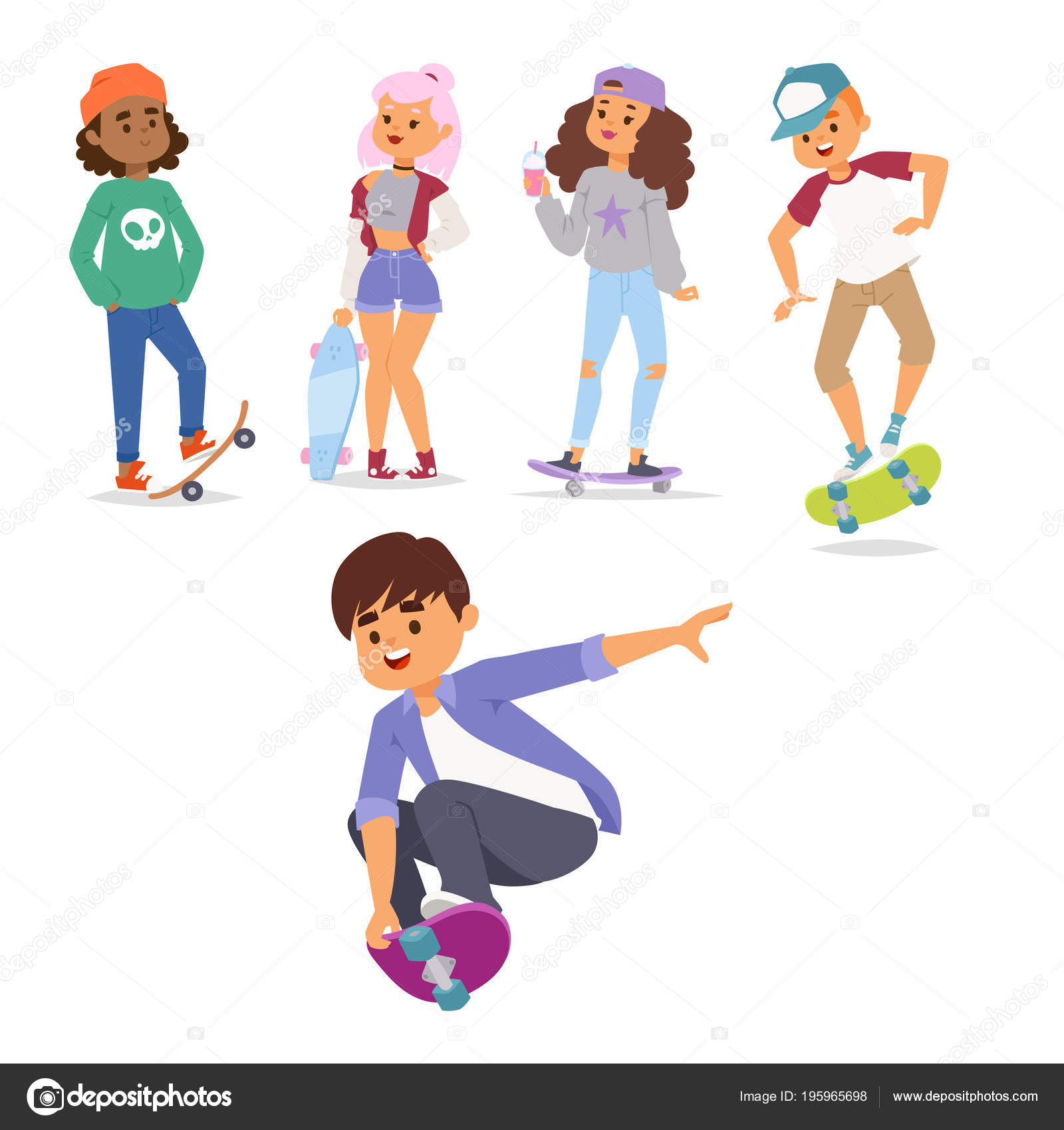 Skateboard characters vector stylish skating kids illustration skate ...