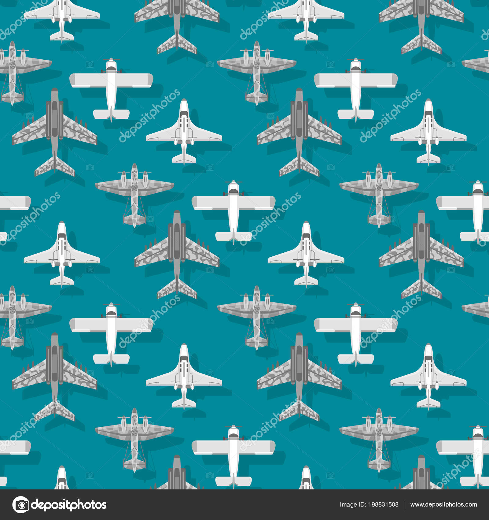 Airplane seamless pattern background vector illustration top view plane ...