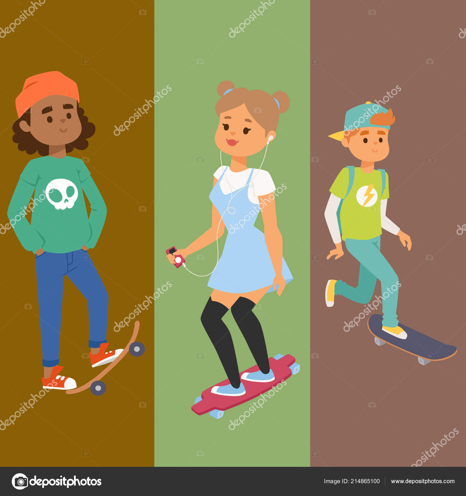 Skateboard characters vector banner stylish skating kids illustration ...
