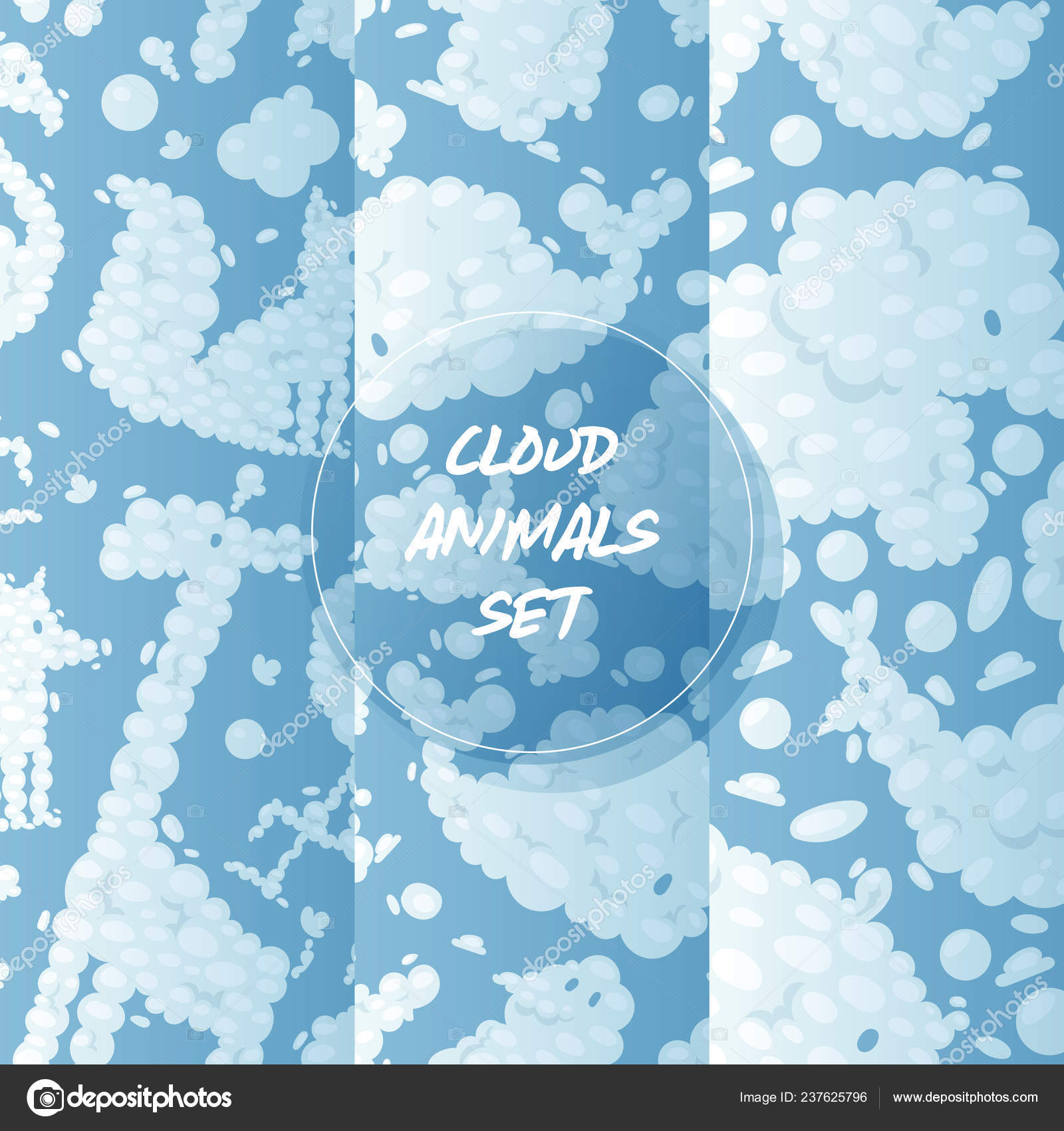 Nube animales patrón inconsútil vector de dibujos animados nublado personajes animalistas ...