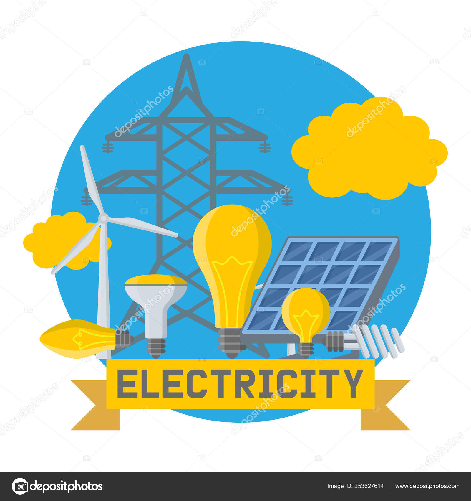 Electricity vector power electrical bulbs energy of solar panels ...