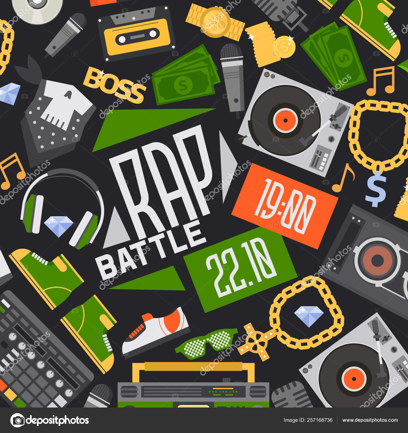 Rap music vector seamless pattern dj playing disco on turntable sound ...