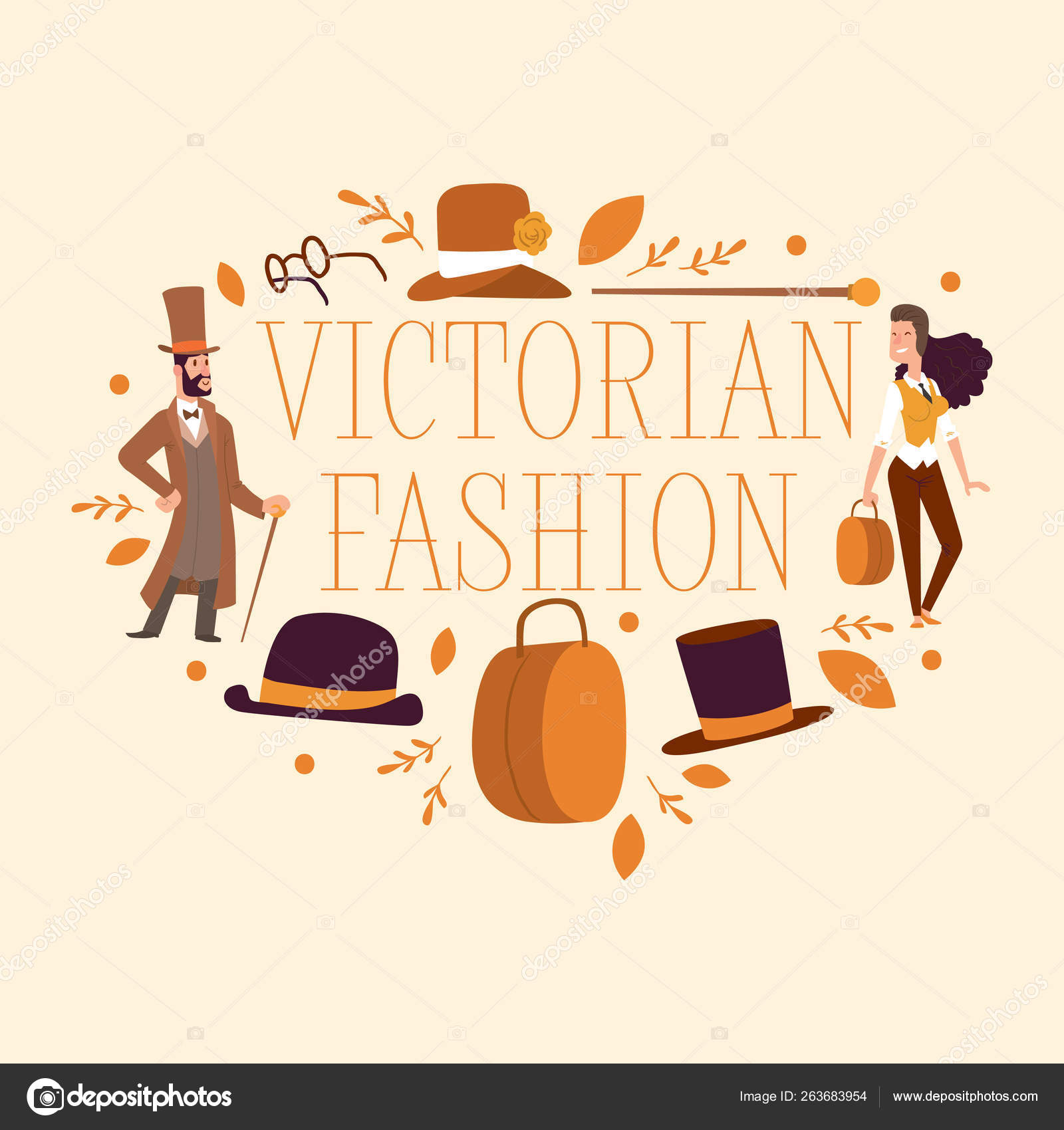 Victorian people vector gentleman in hat and woman character in vintage ...