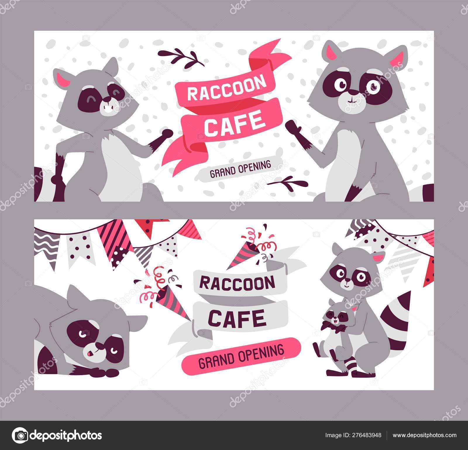 Café mapache, gran juego de apertura de pancartas, folletos ilustración ...