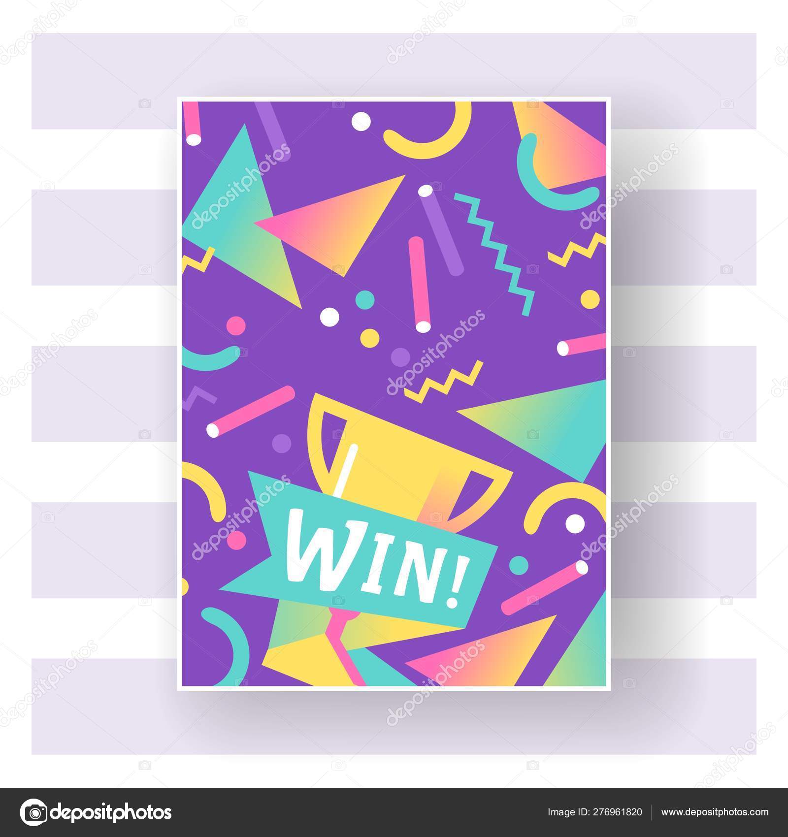 Win sign with bright lines, dots and geometric shapes poster, banner ...