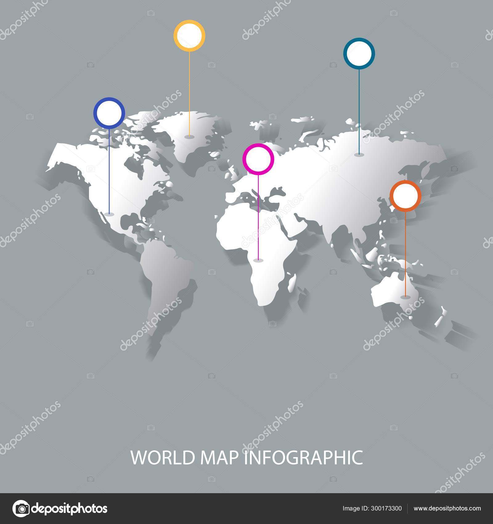 Image vectorielle Infographies de carte du monde avec des marques de ...