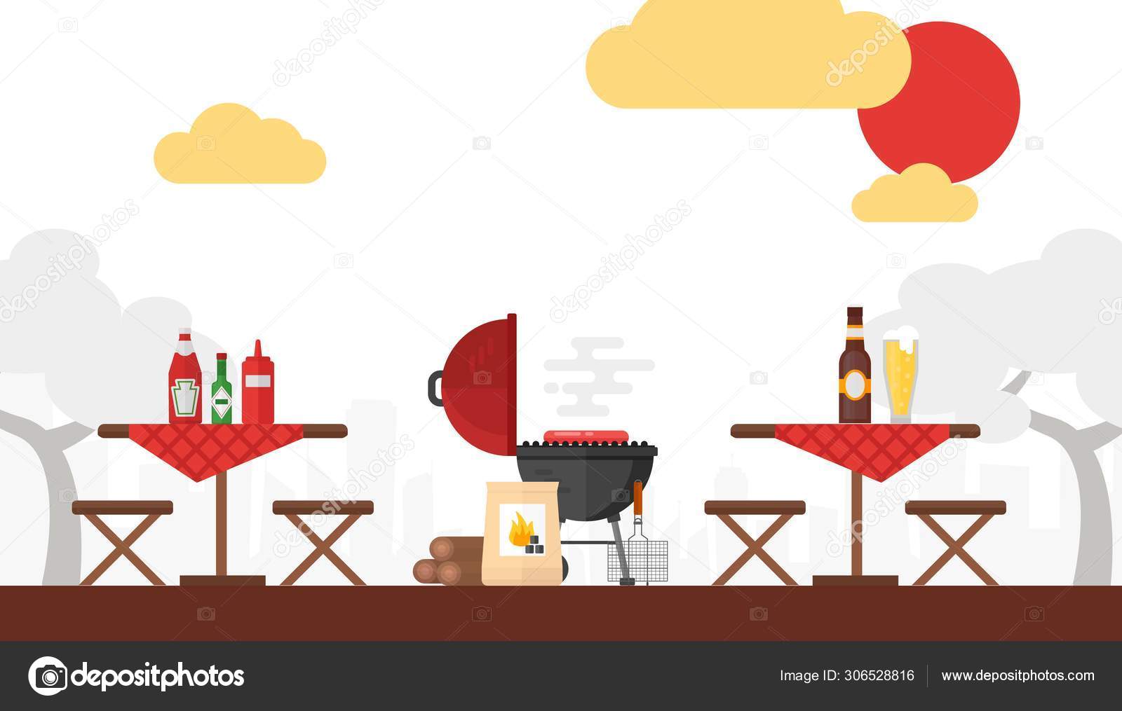 BBQ picnic vector illustration. Grilling outdoor, summer weekend ...