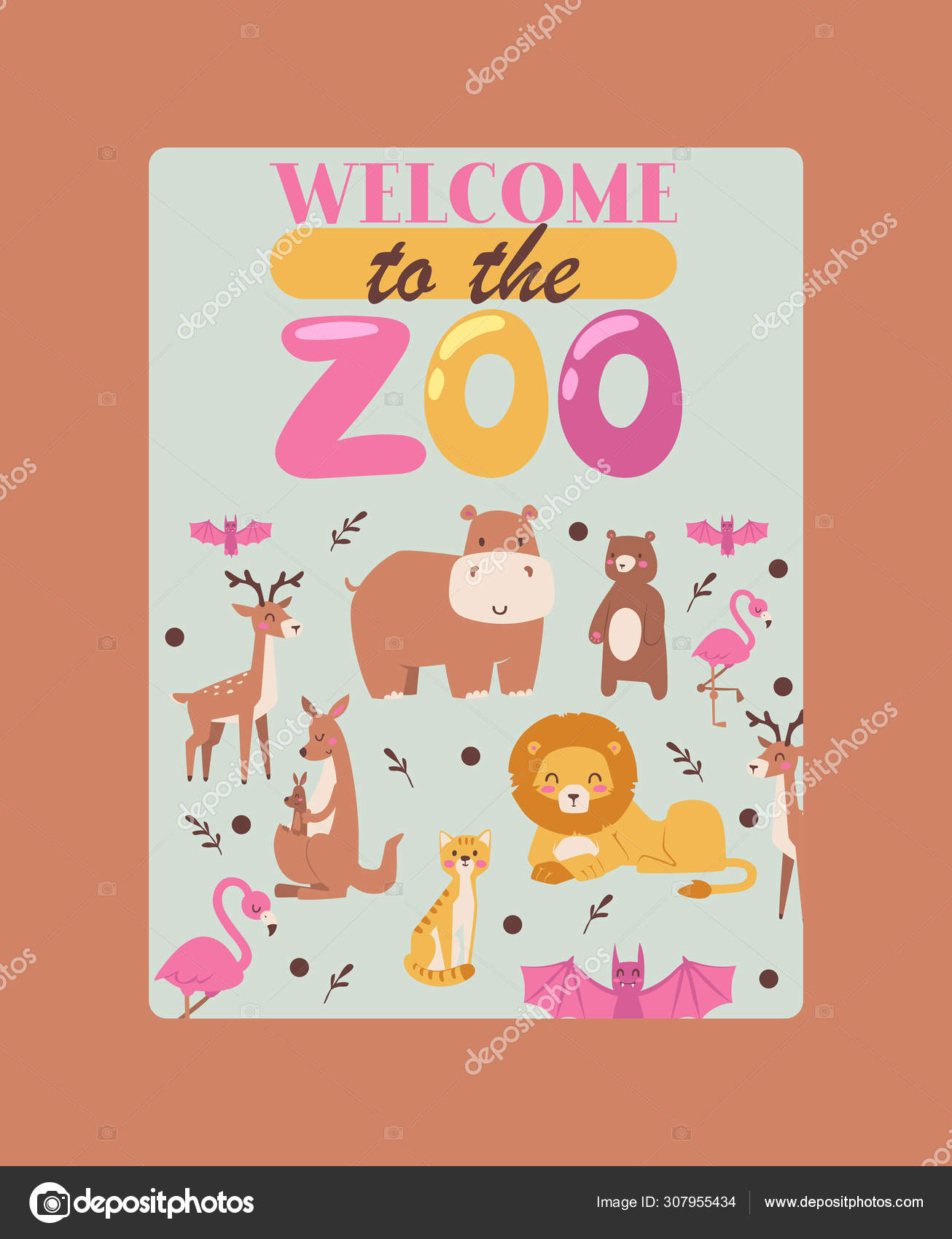 Zoo animals poster, vector illustration. Zoological card with cute ...