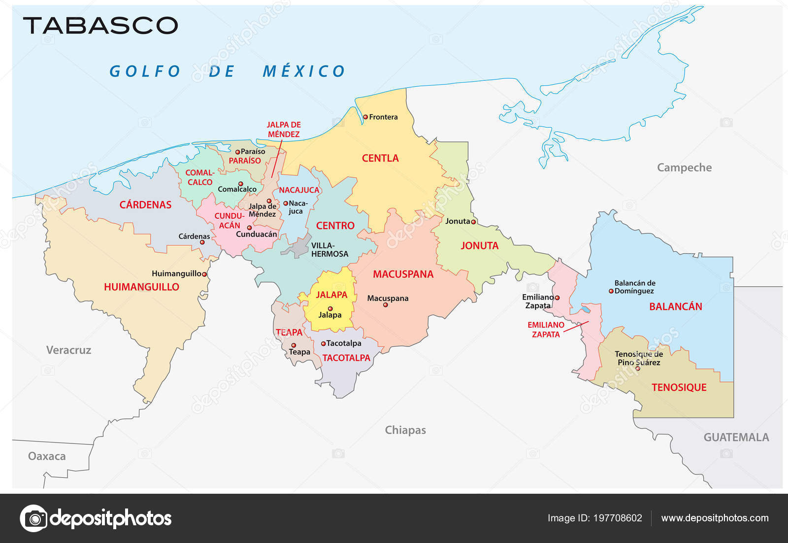 Tabasco Administrative Political Municipality Vector Map Stock Vector ...