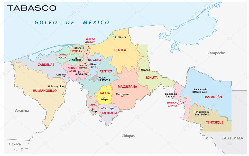 Tabasco Mapa Vectorial Administrativo Político Municipal Vector de ...
