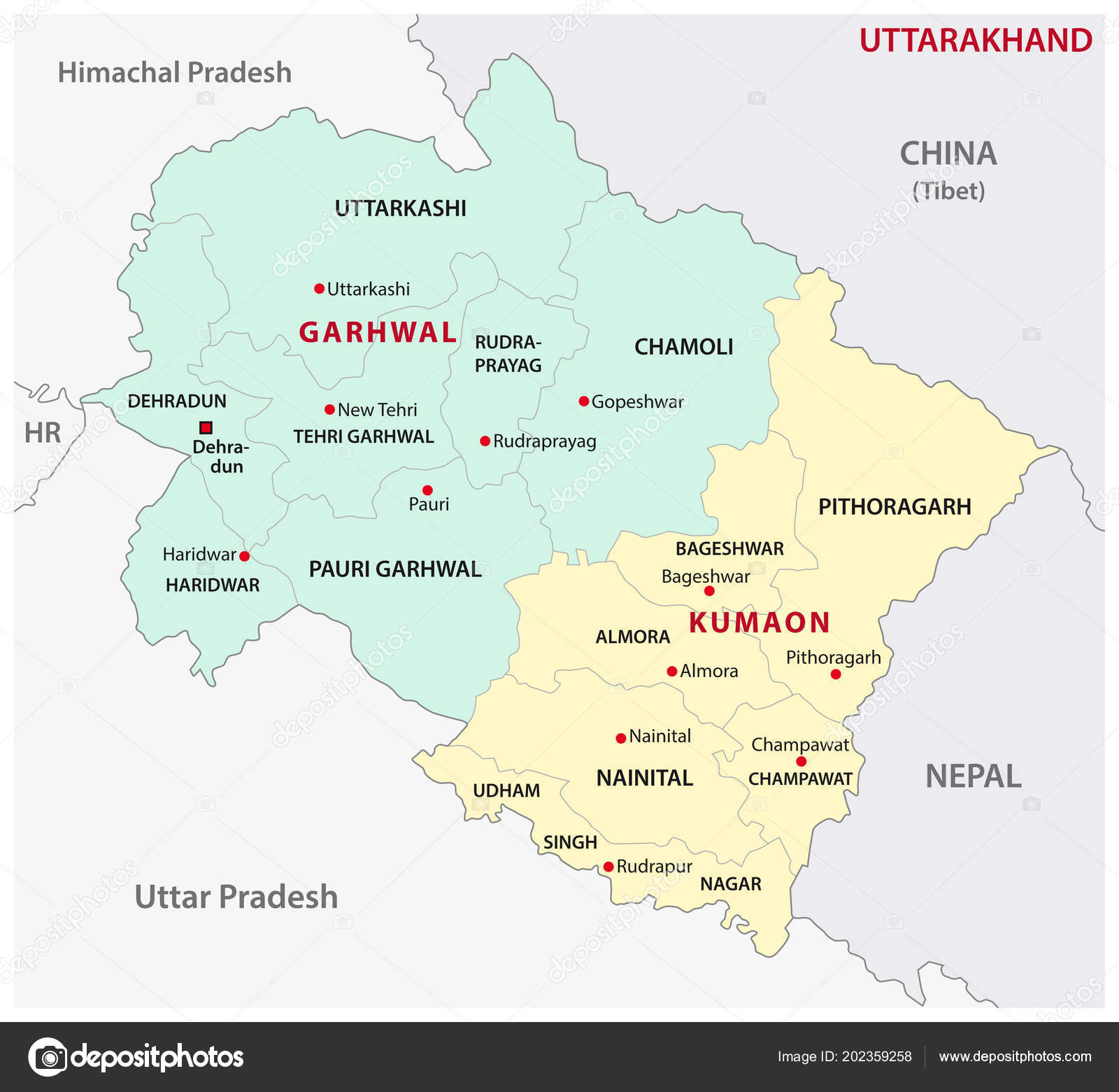 Uttarakhand Administrative Political Division Vector Map Stock Vector ...
