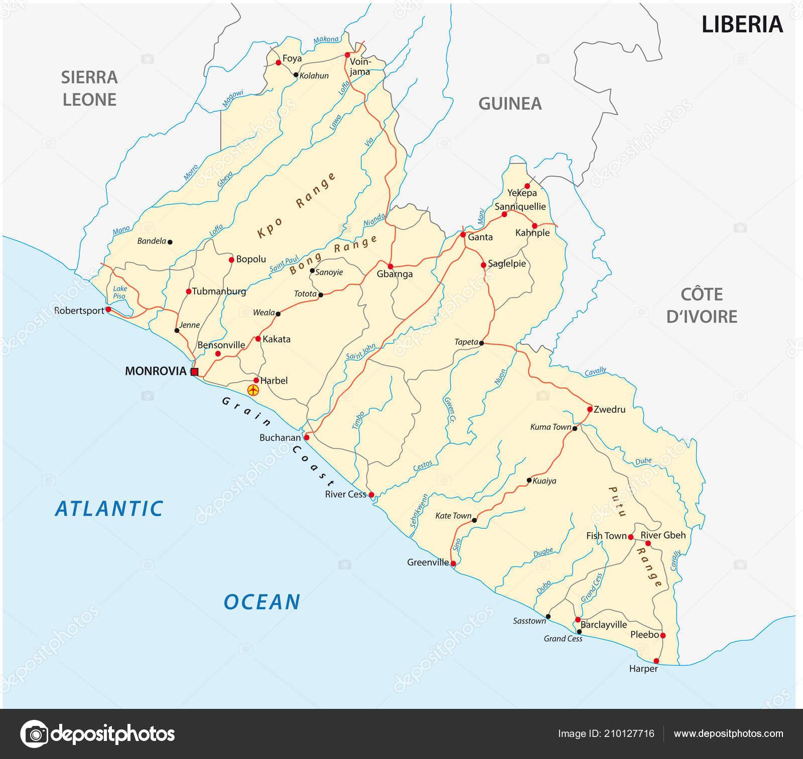 Republic Liberia Road Vector Map — Stock Vector © Lesniewski #210127716