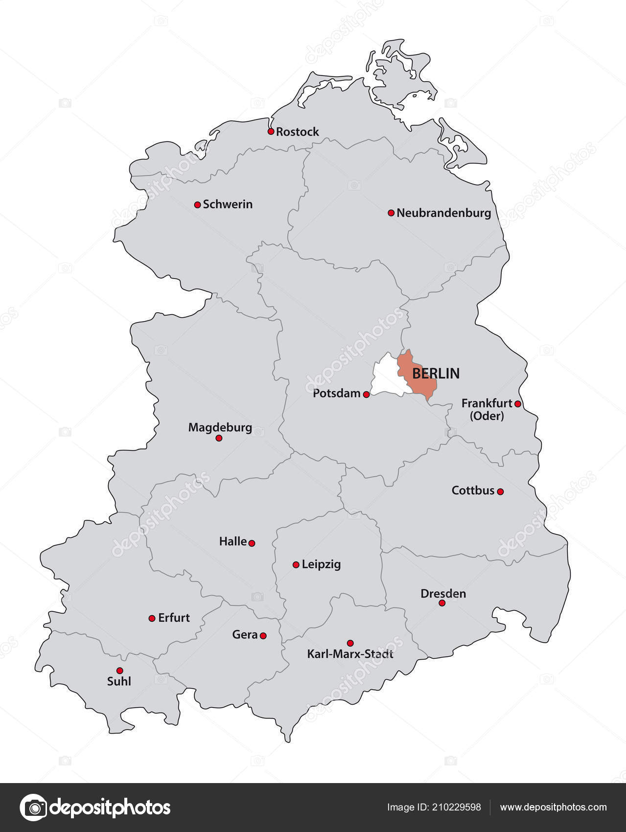 Administrative Political Administrative Map Former German Democratic ...