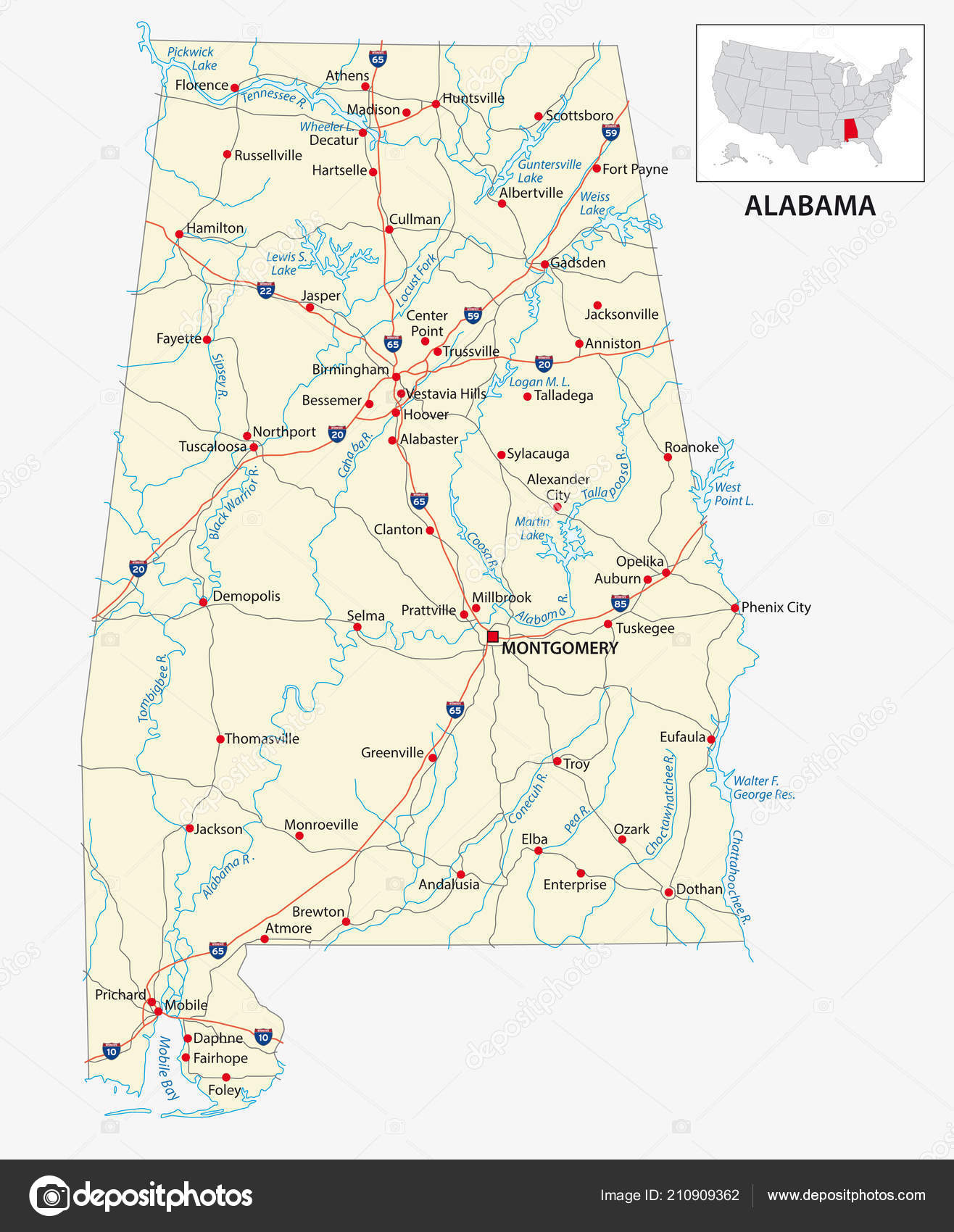 Road Map American State Alabama Stock Vector Image by ©Lesniewski ...