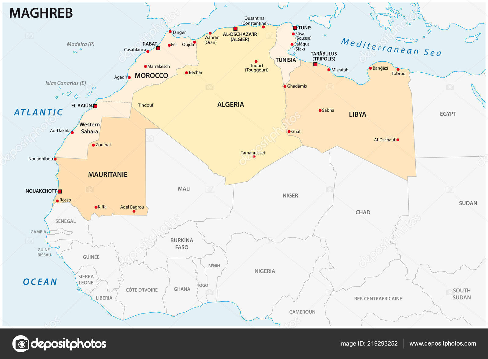 Administrative Political Vector Map Maghreb States Stock Vector by ...