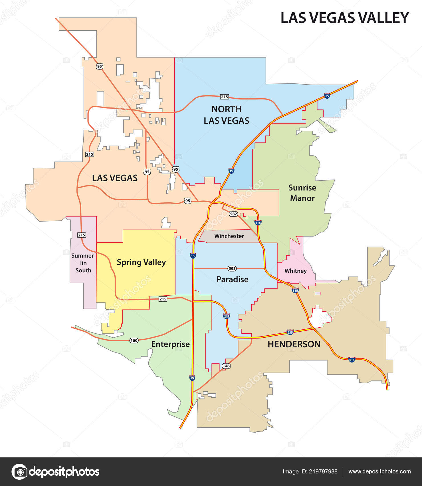 Las Vegas Valley Road Och Administrativa Karta Nevada vektor av ...