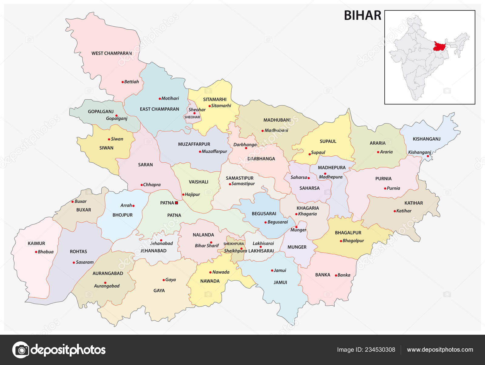 Administrative Political Map Indian State Bihar India Stock Vector by ...