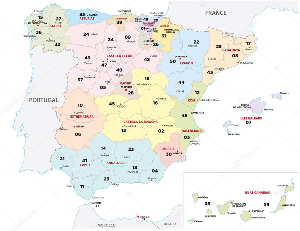 un mapa de la provincia de España con códigos postales de 2 dígitos 2024