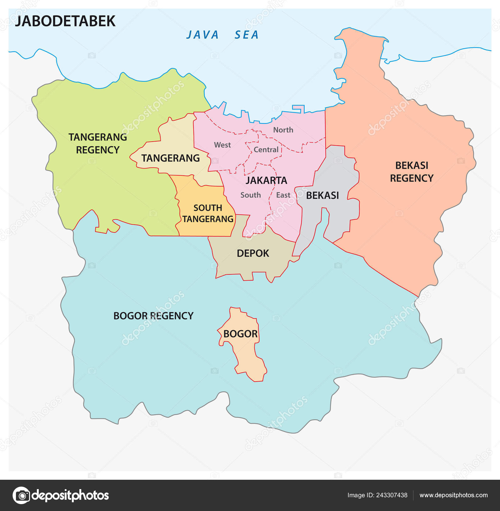 Mapa Vectorial Megaciudad Indonesia Área Urbana Jabodetabek Vector de ...