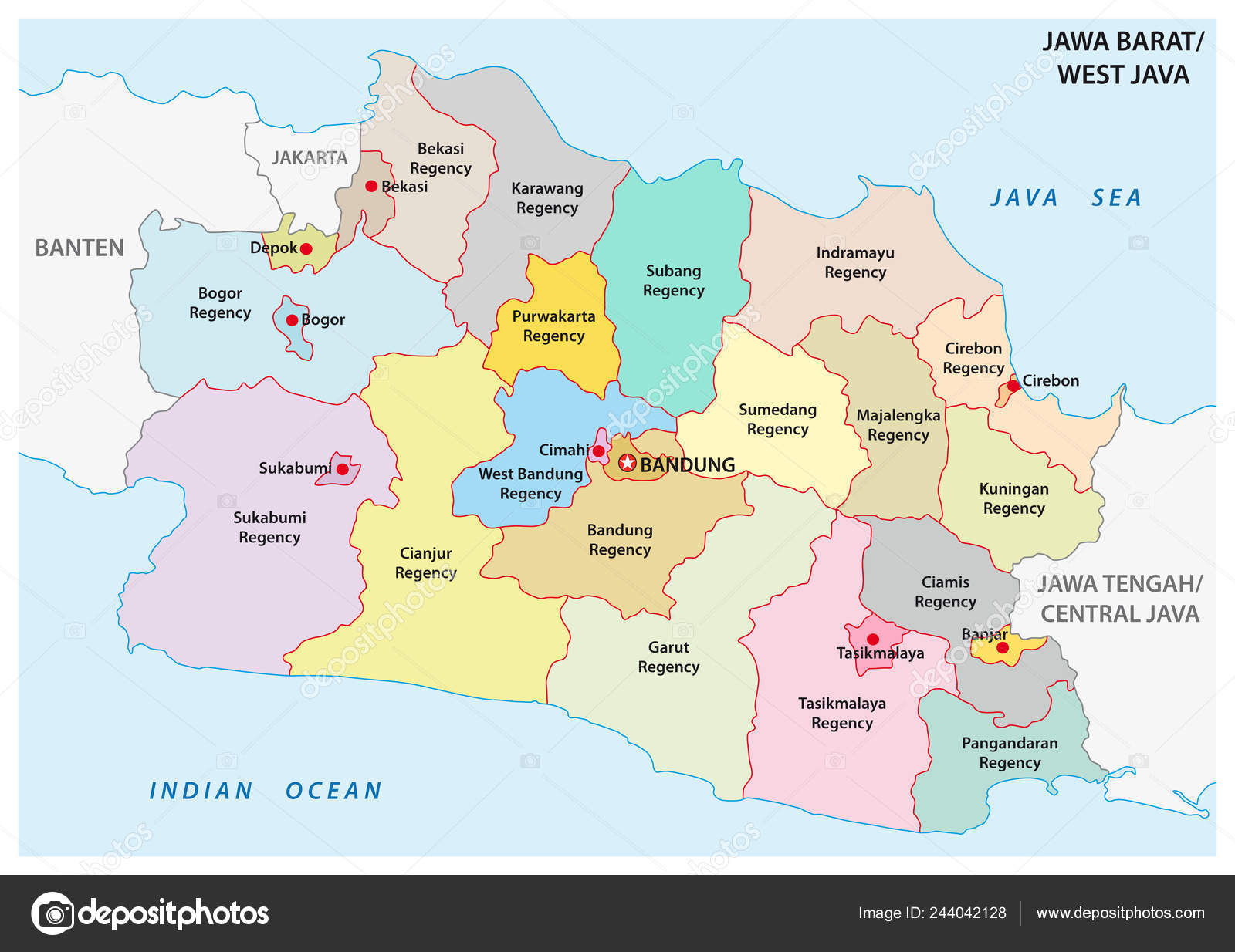Jawa Barat West Java Administrative Political Vector Map Indonesia ...