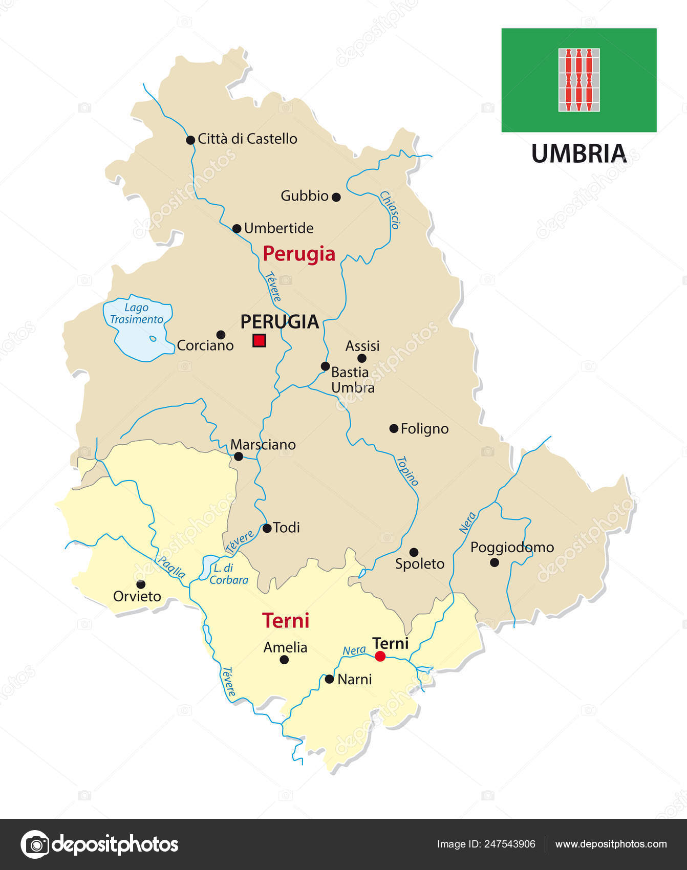 Umbria administrative and political map with flag Stock Vector Image by ...