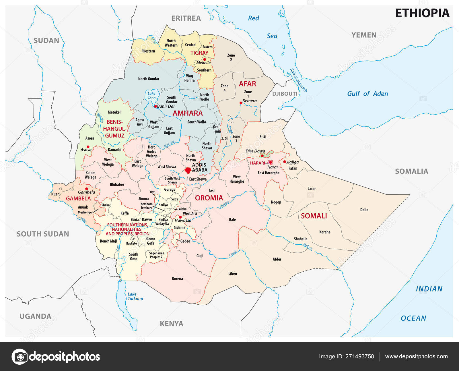 Ethiopia administrative and political map Stock Vector by ©Lesniewski ...
