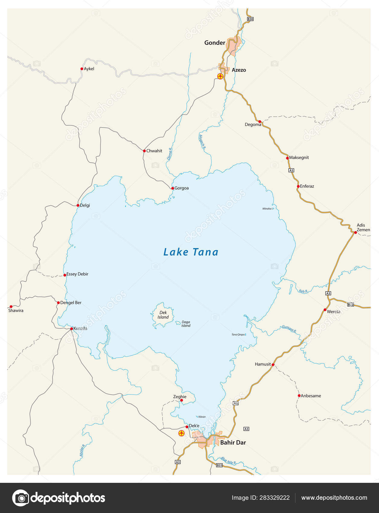 Mapa do lago etíope Tana, Etiópia Vetor de stock de ©Lesniewski 283329222