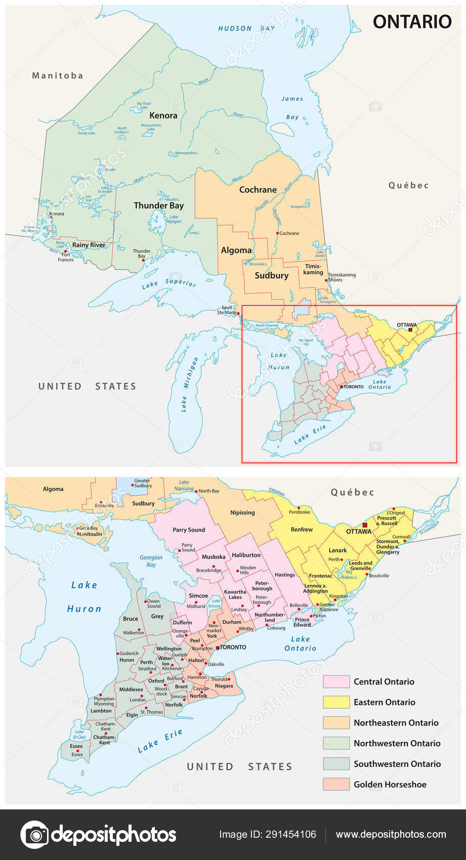 Administrative map of the regions in Canada s province of Ontario Stock ...