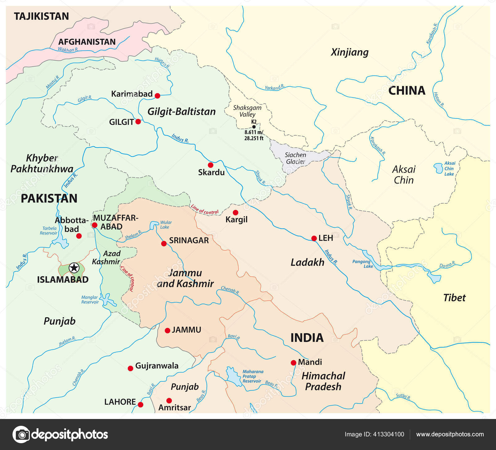 Kashmir Physical Map