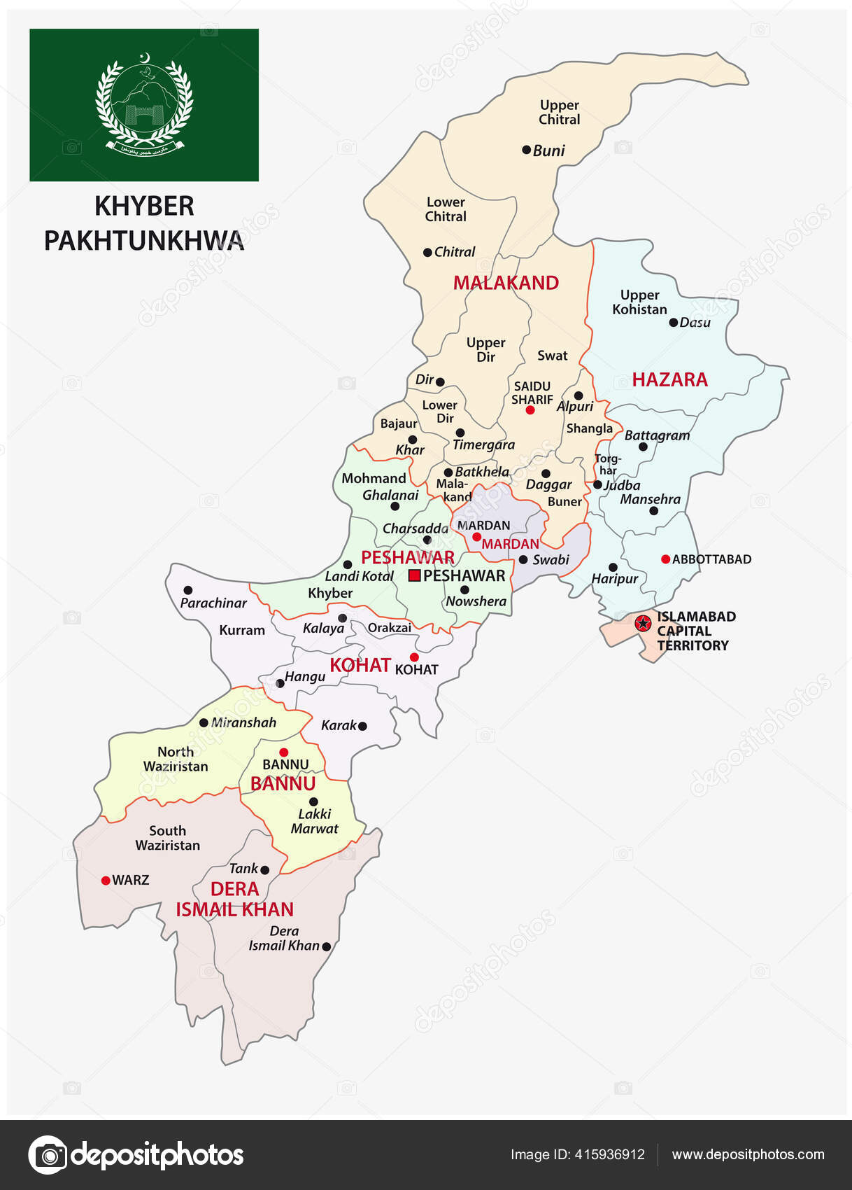 Administrative Vector Map Pakistani Province Khyber Pakhtunkhwa Flag ...