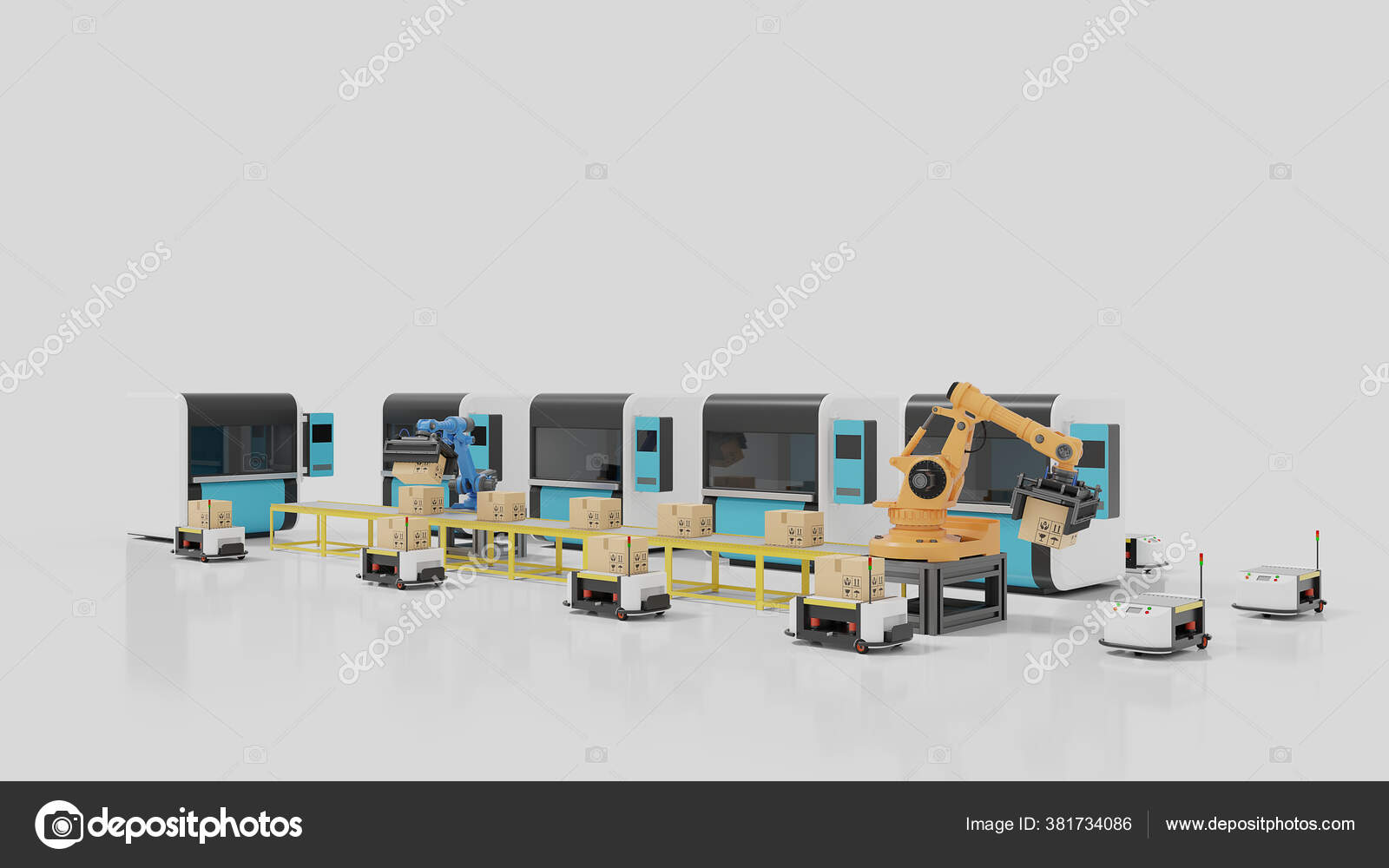 Factory Automation Agvs Printers Robotic Arm Rendering — Stock Photo ...