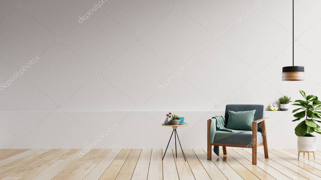 El interior tiene un sillón con pared mockup blanco vacío y sillón ...