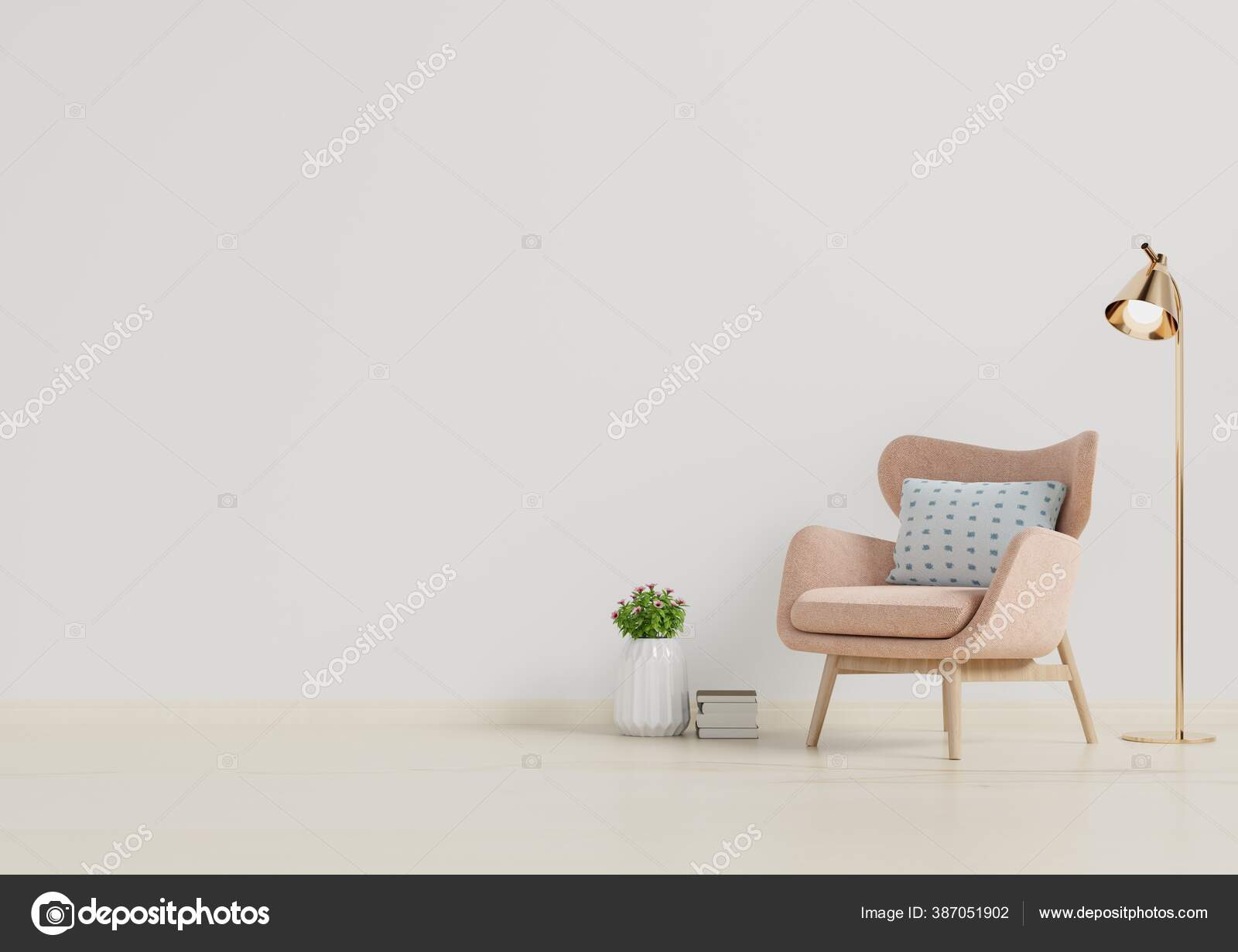 Der Innenraum Hat Einen Sessel Auf Leerem Weißen Wandhintergrund ...