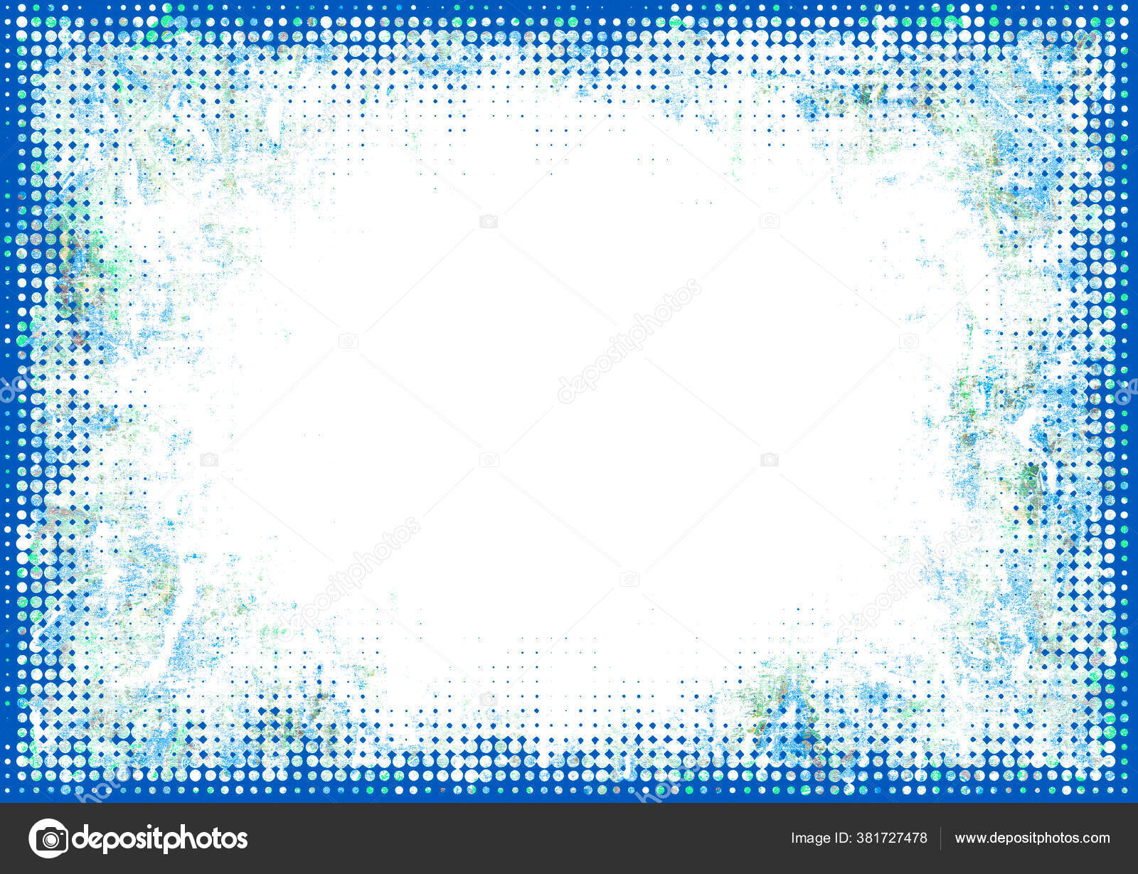 Faded Grunge Frame Background Blue White Halftone Effect Copy Space ...