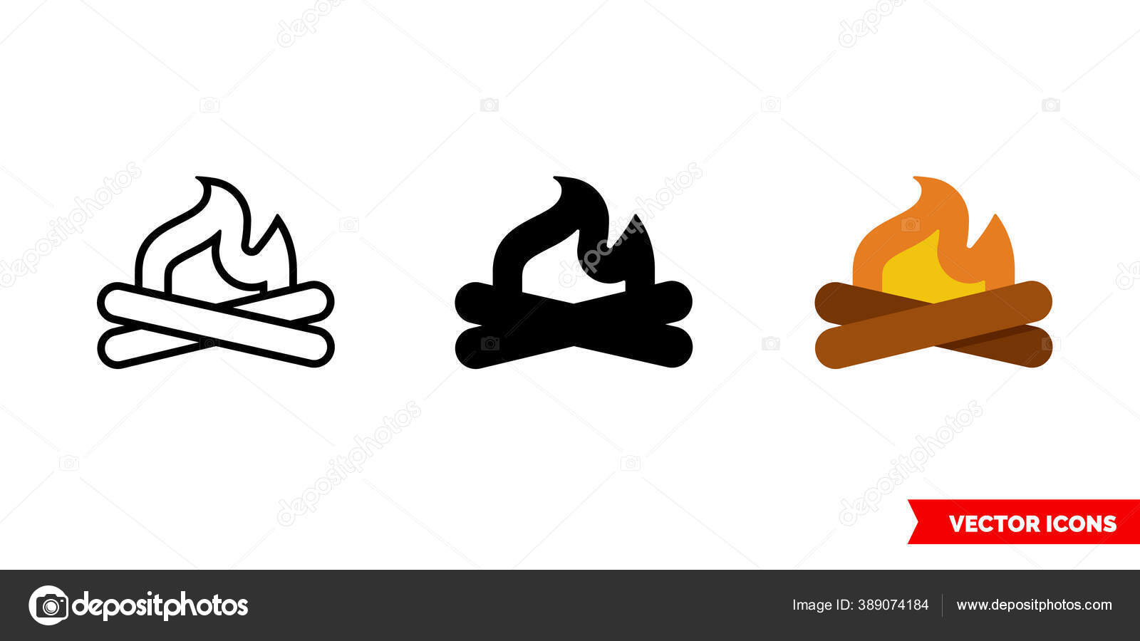 Bonfire icon of 3 types. Isolated vector sign symbol. Stock Vector ...
