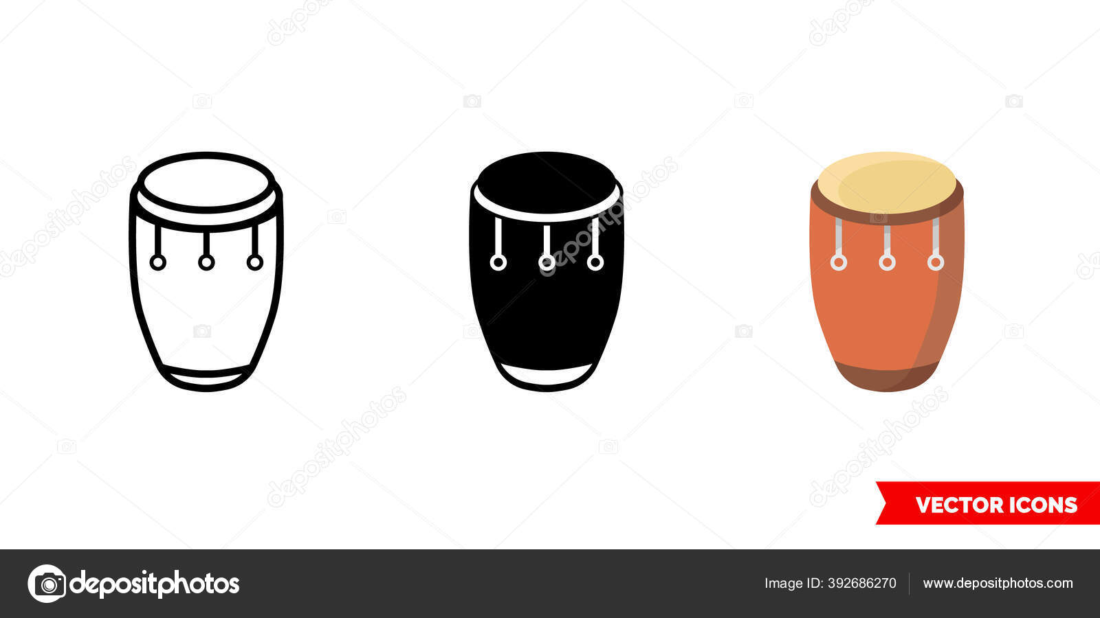 Conga icon of 3 types. Isolated vector sign symbol. Stock Vector Image ...