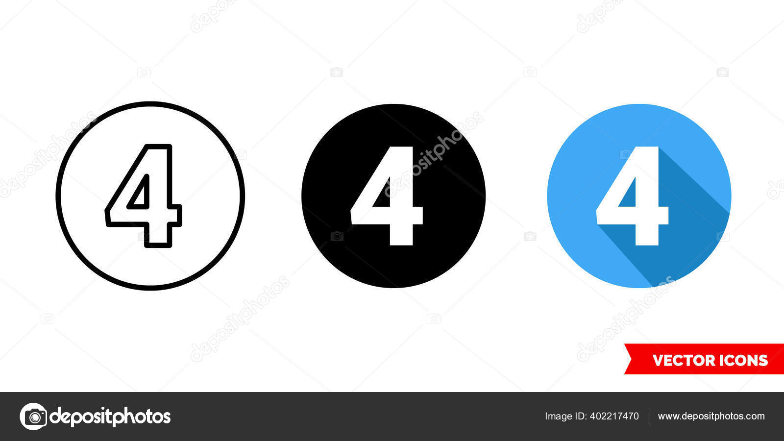 4 icon of 3 types color, black and white, outline. Isolated vector sign ...