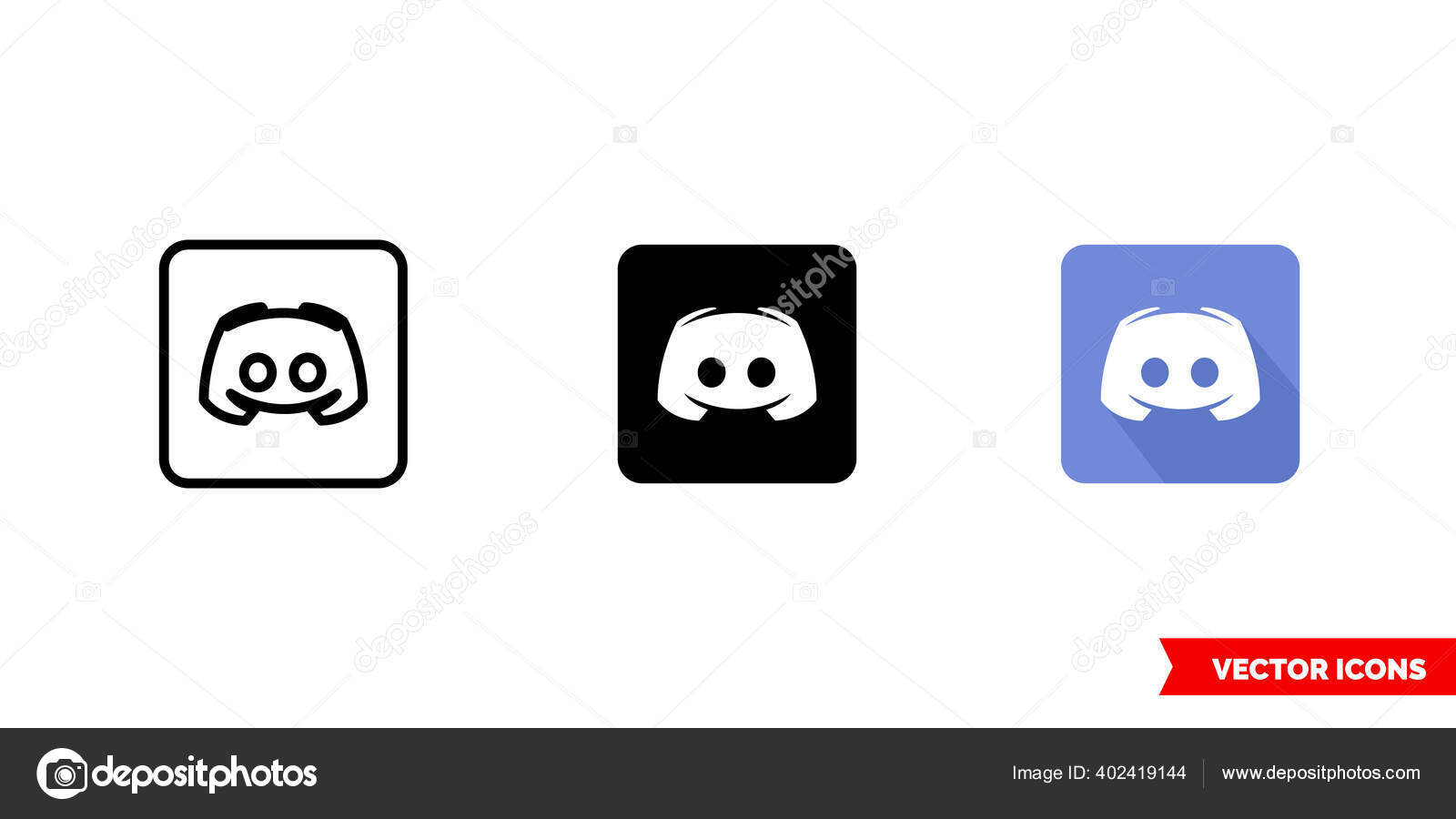 Discord icon of 3 types color, black and white, outline. Isolated ...