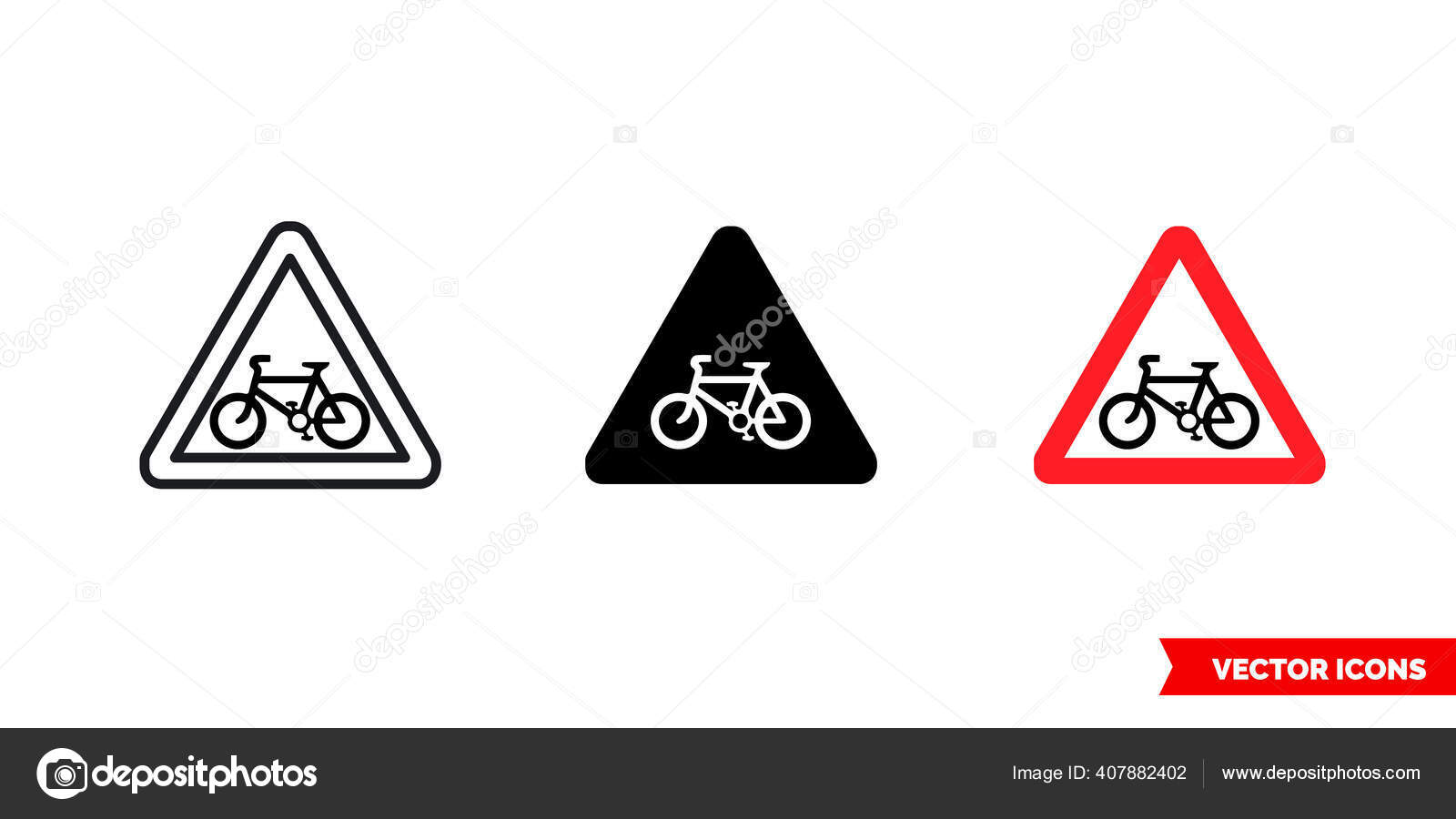 Bicycle Crossing Warning Sign Icon Types Isolated Vector Sign Symbol ...