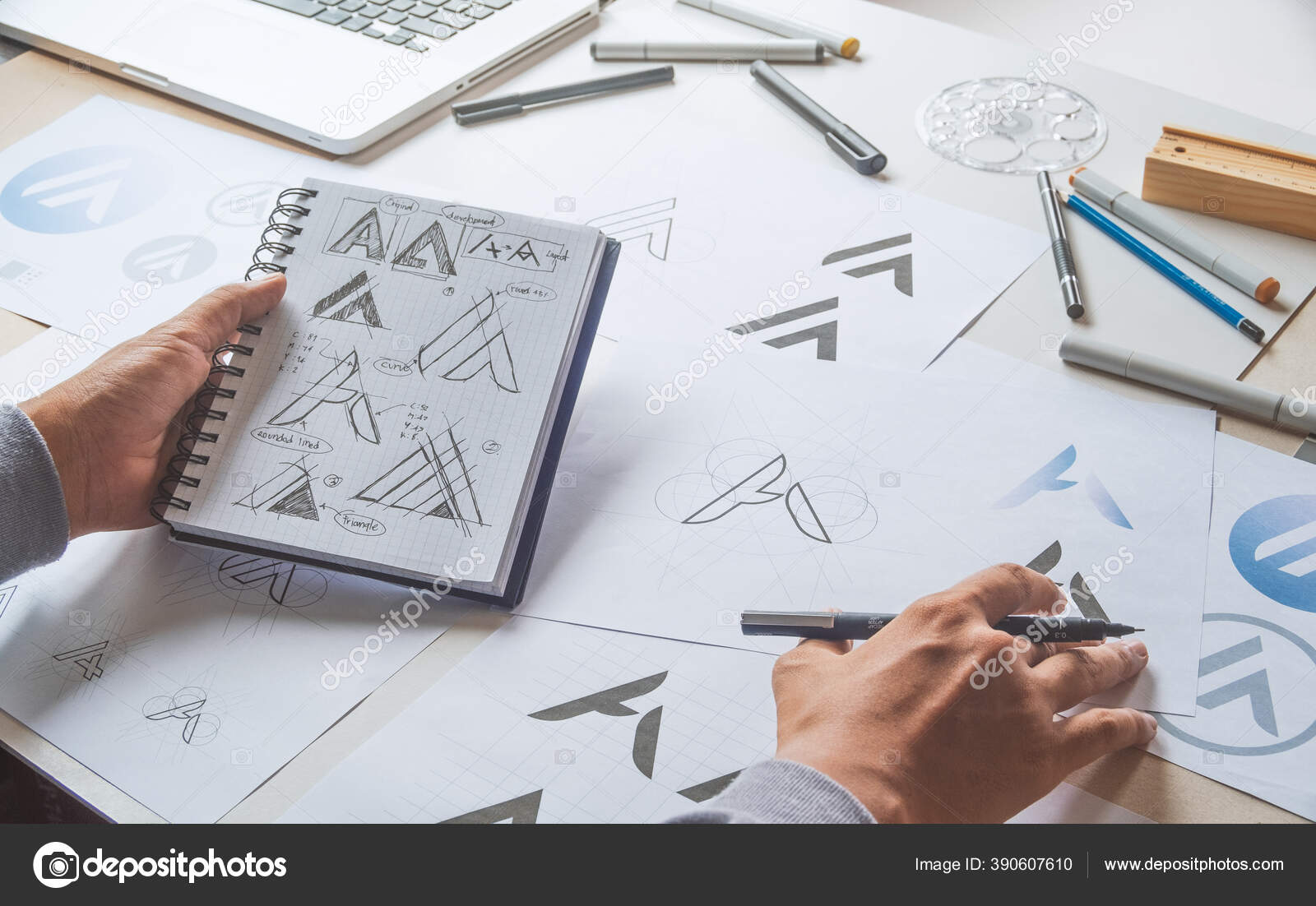 Graphic Designer Development Process Drawing Sketch Design Creative ...