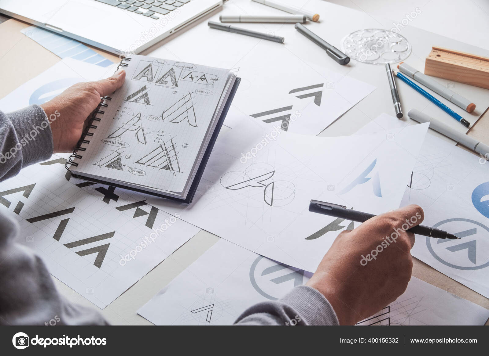 Graphic Designer Development Process Drawing Sketch Design Creative ...