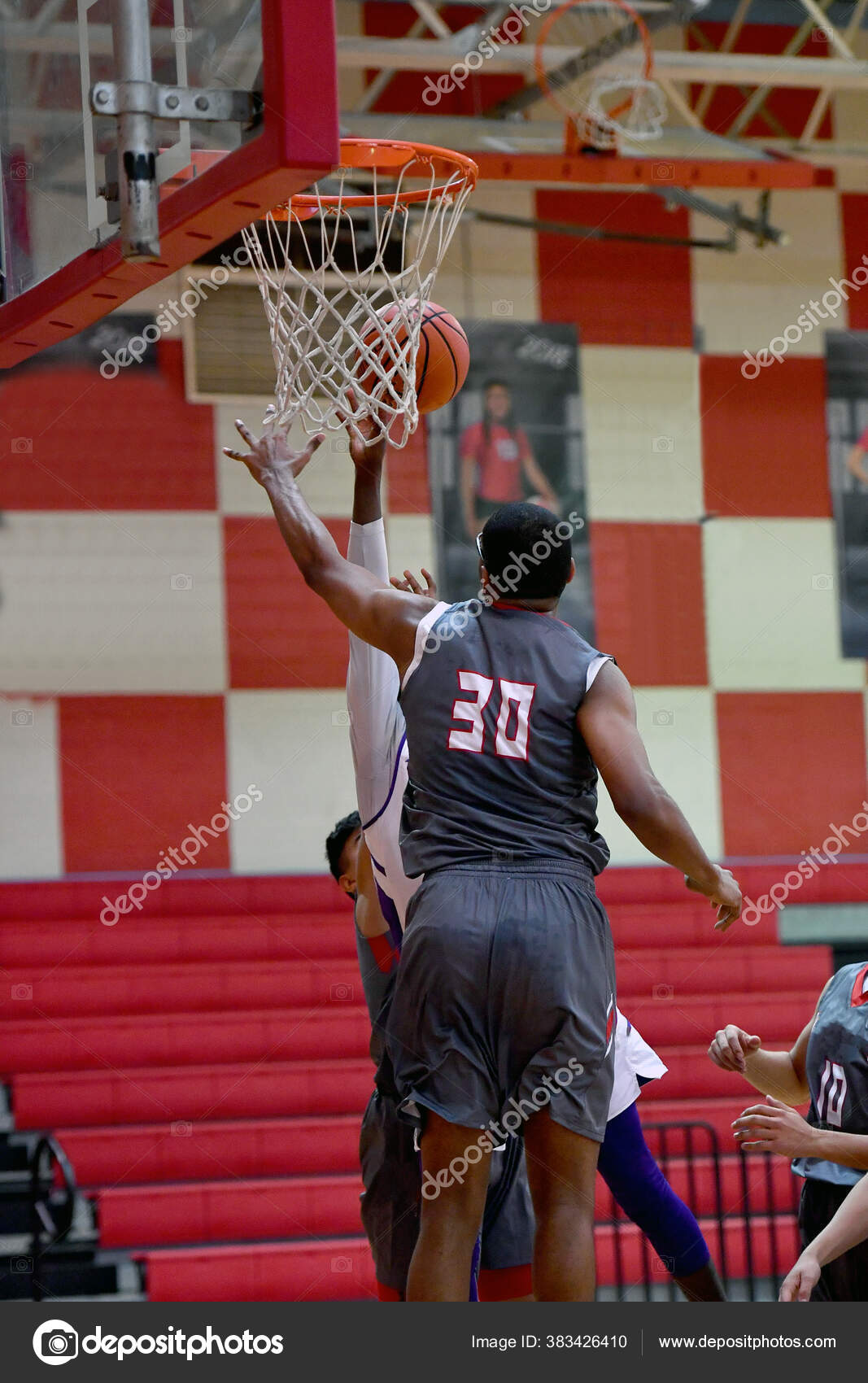Boys Making Amazing Athletic Plays Basketball Game Slam Dunking ...